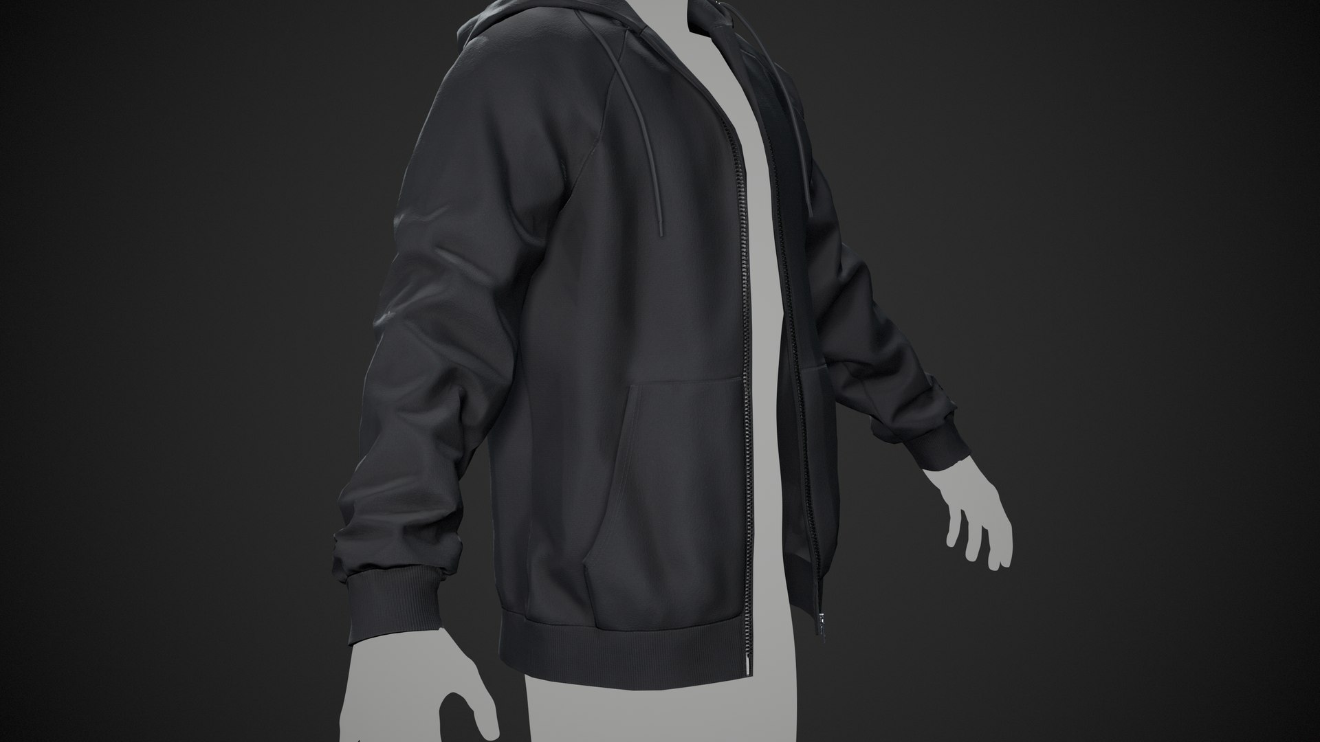 3D Black Open Hoodie Style 1 - TurboSquid 2298442