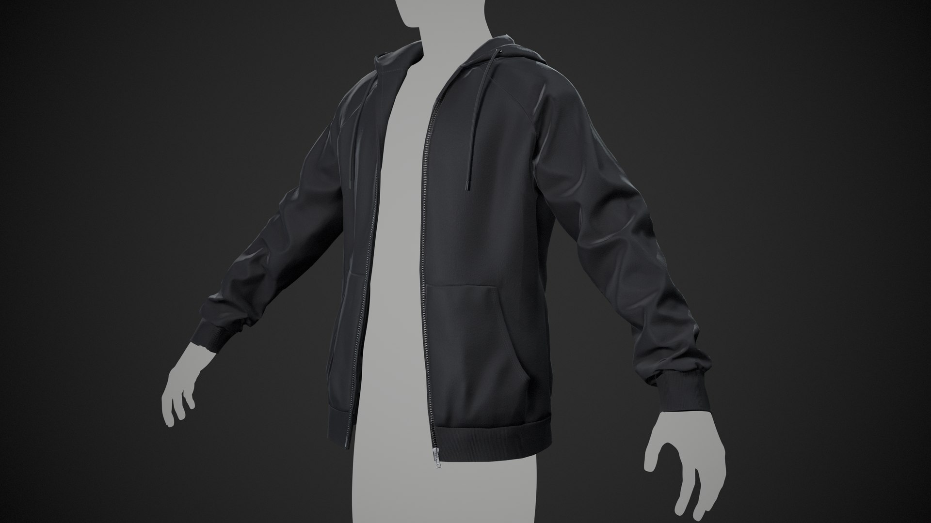 3D Black Open Hoodie Style 1 - TurboSquid 2298442