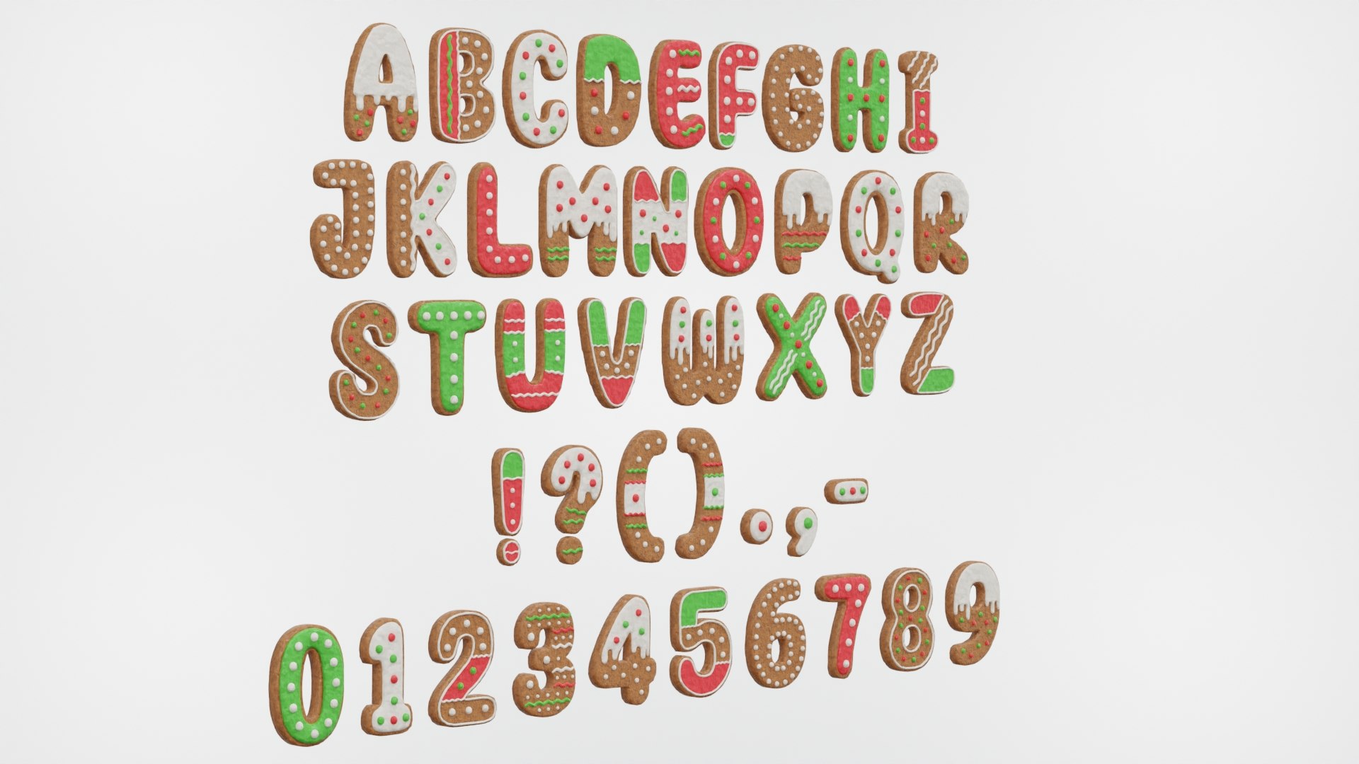 Gingerbread Christmas Cookie Alphabet Set 1 3D Model - TurboSquid 1990398