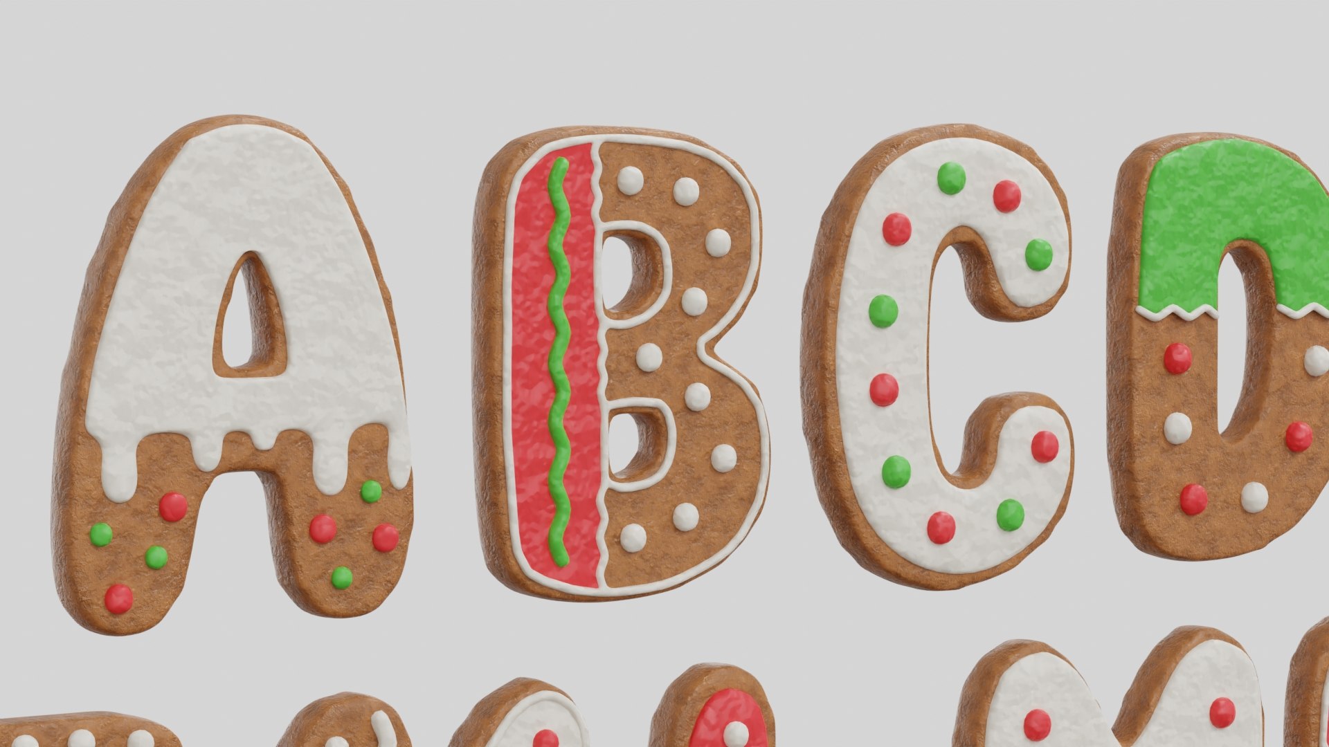 Gingerbread Christmas Cookie Alphabet Set 1 3D Model - TurboSquid 1990398