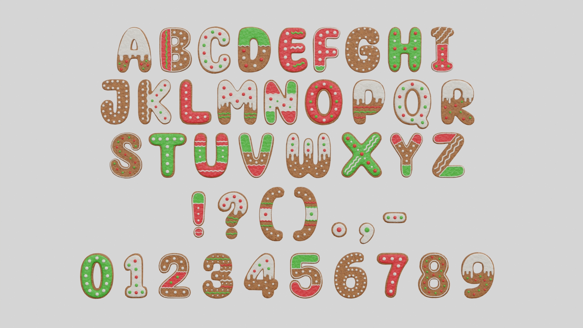Gingerbread Christmas Cookie Alphabet Set 1 3D Model - TurboSquid 1990398