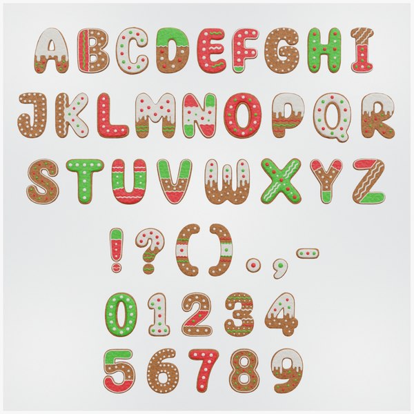 Gingerbread Christmas Cookie Alphabet Set 1 3D model - TurboSquid 1990398