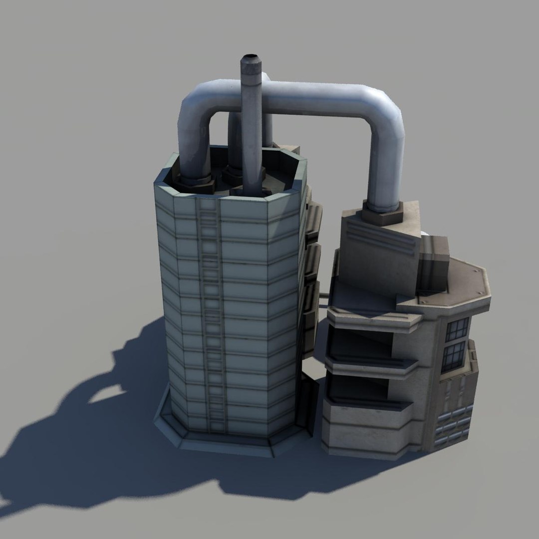 3d sci-fi refinery polys