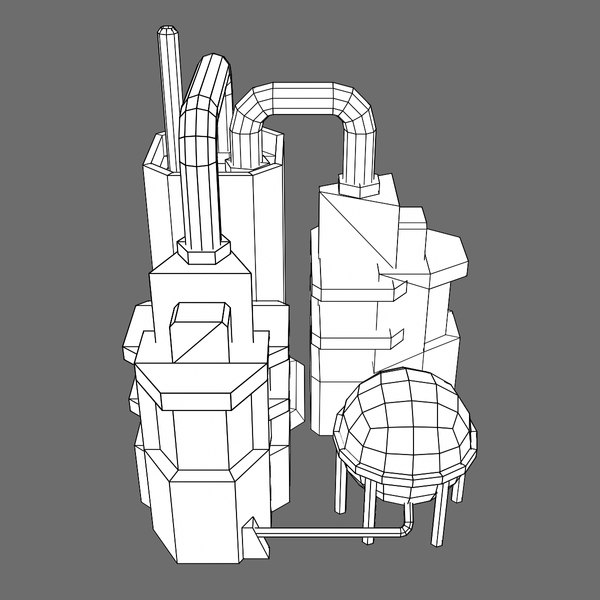 3d sci-fi refinery polys