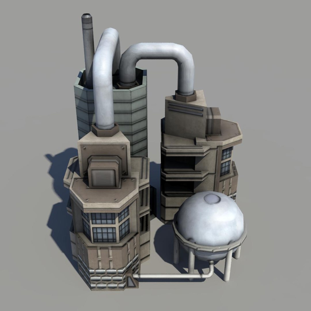 3d sci-fi refinery polys