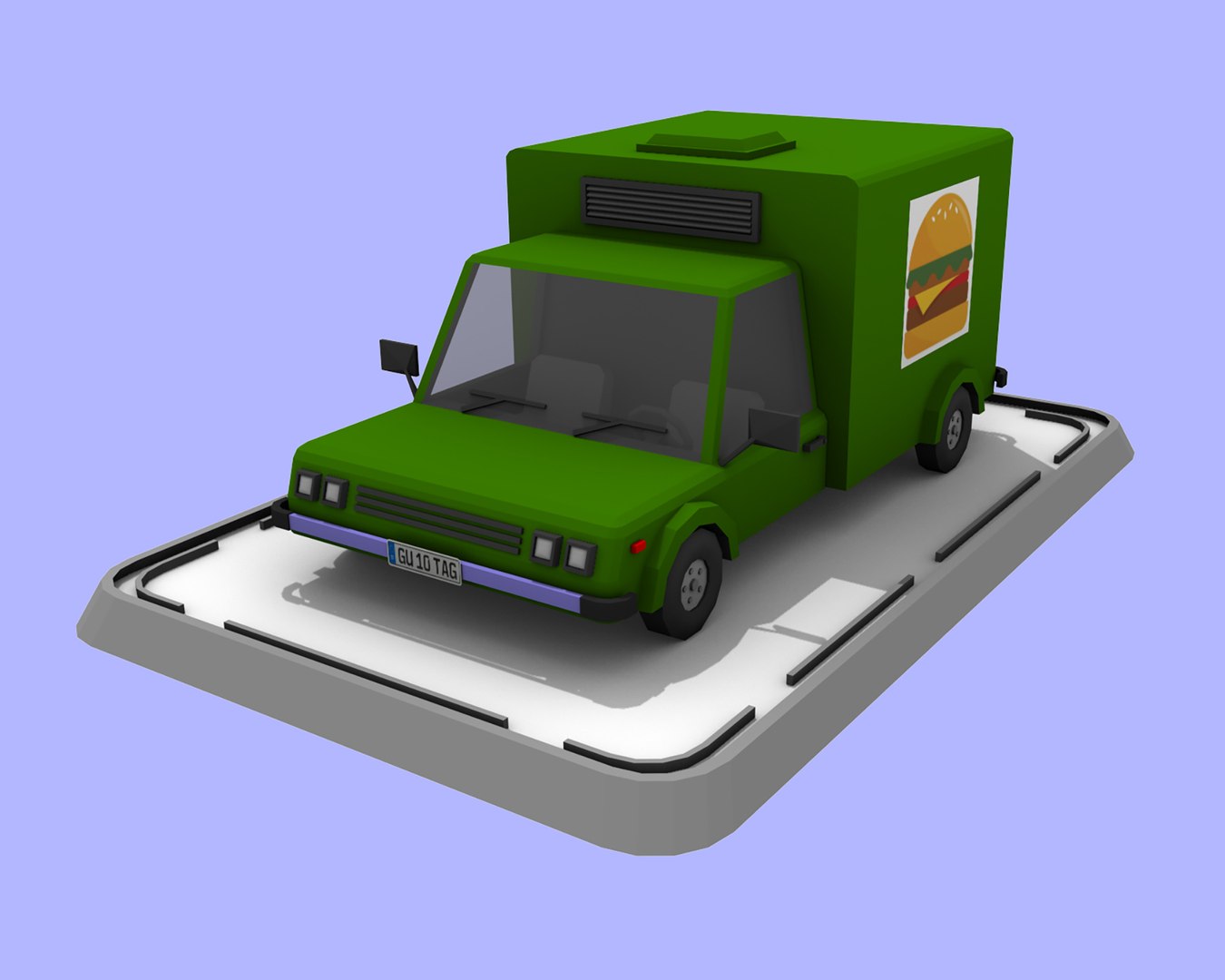 3D Model Cartoon Low Poly Food Delivery Truck - TurboSquid 1840057