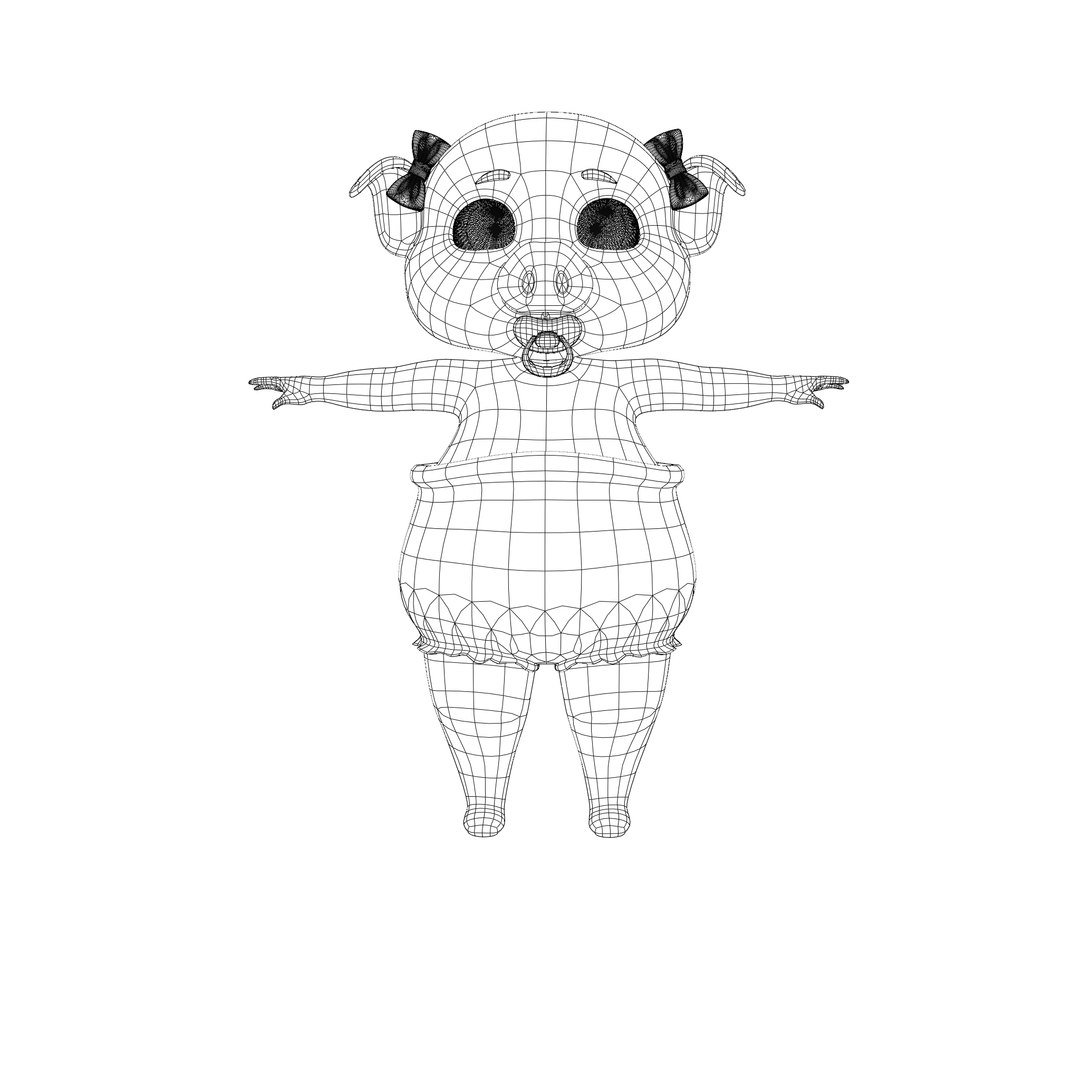 3D Pig Girl With Bowtie Rigged - TurboSquid 1767345