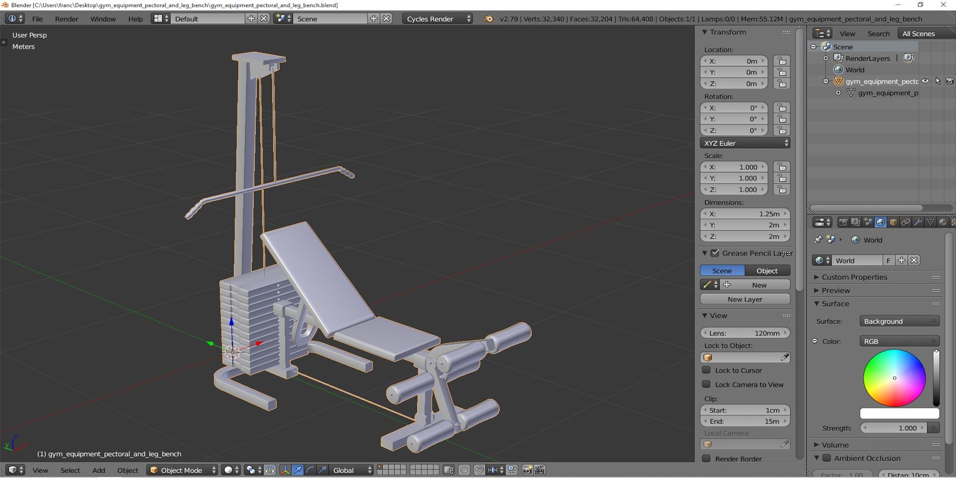 3d Model Pectoral Leg Bench Gym