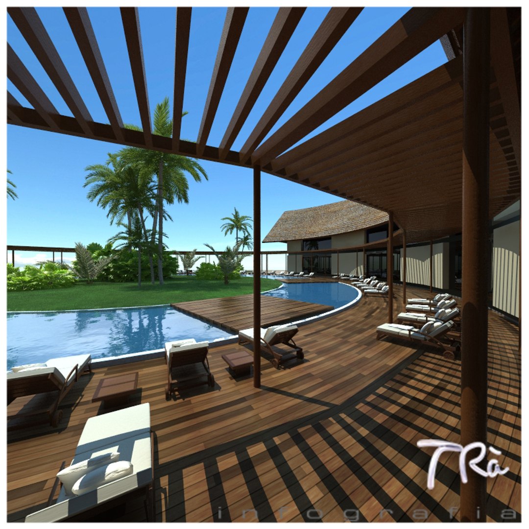 Tropical Hotel Reception Resort 3d Model