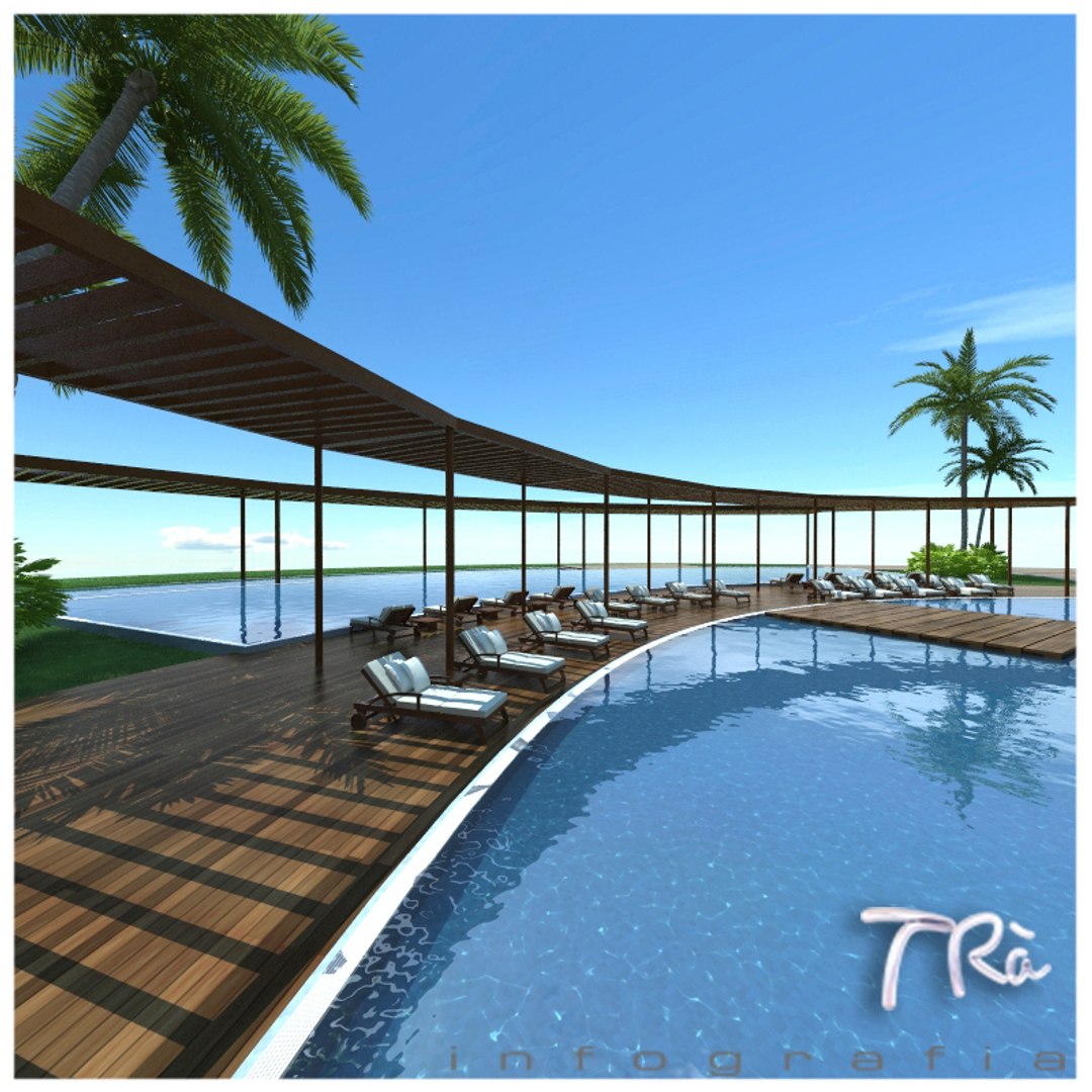 Tropical Hotel Reception Resort 3d Model