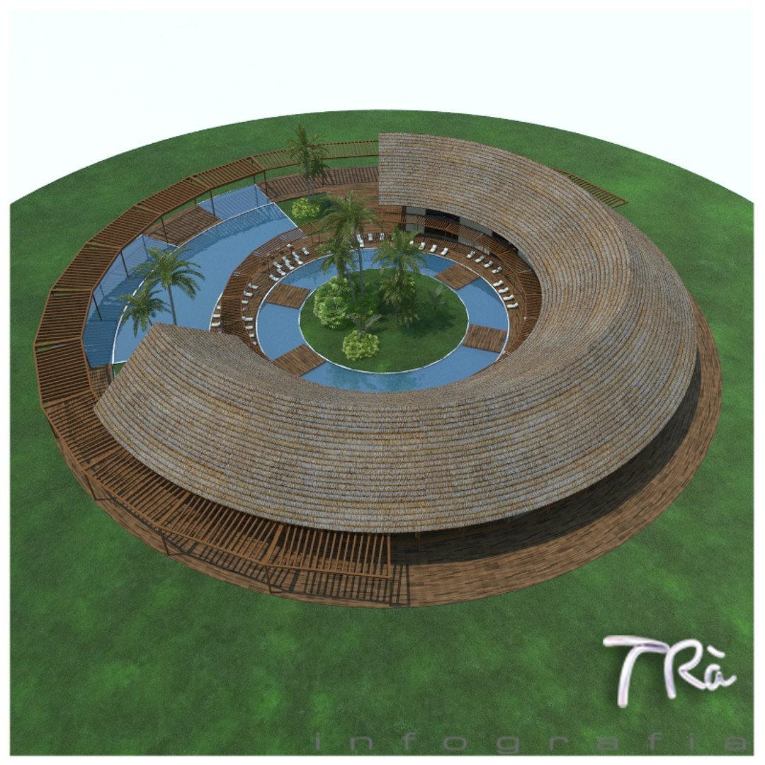 Tropical Hotel Reception Resort 3d Model