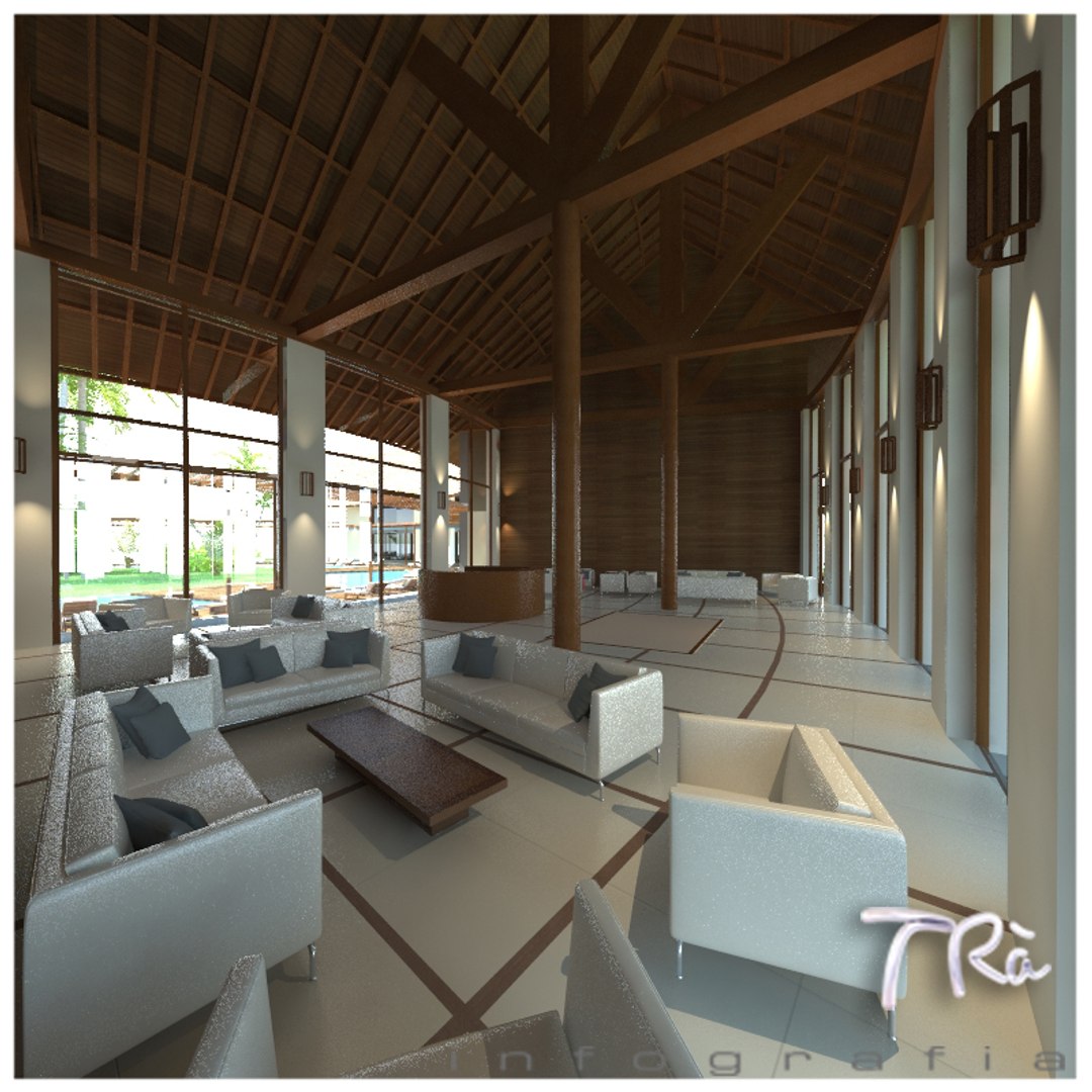 Tropical Hotel Reception Resort 3d Model