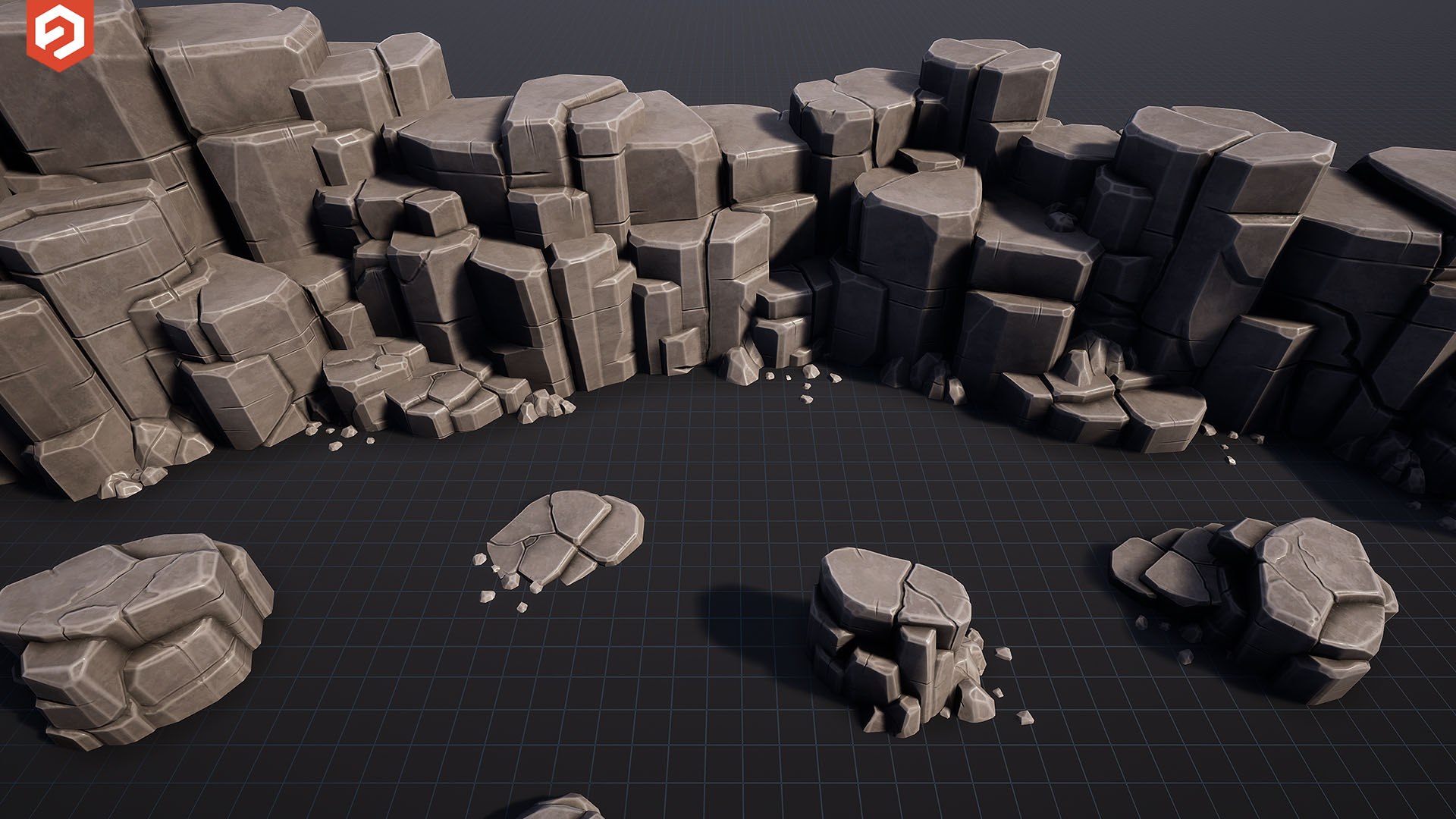 3D Stylized Rocks - Cliff Boundary Platforms - Low-poly Real-time - Top ...