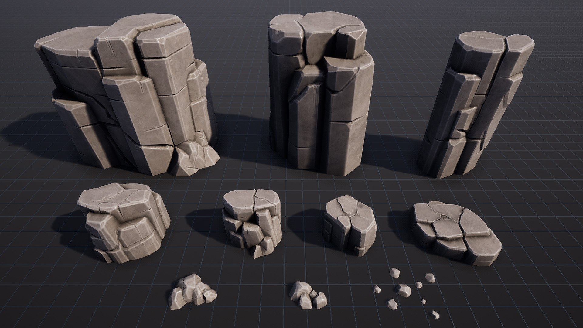 3D Stylized Rocks - Cliff Boundary Platforms - Low-poly Real-time - Top ...