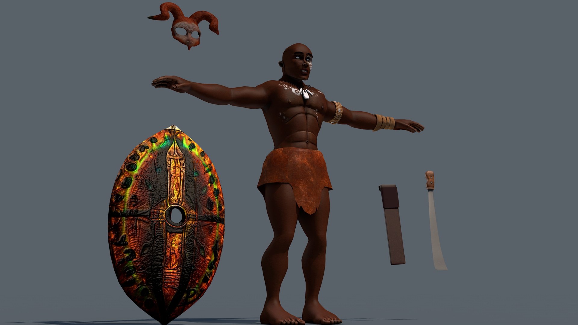 African Native Warrior Male With Shield And Armor 3d Model 3D Model 3D ...