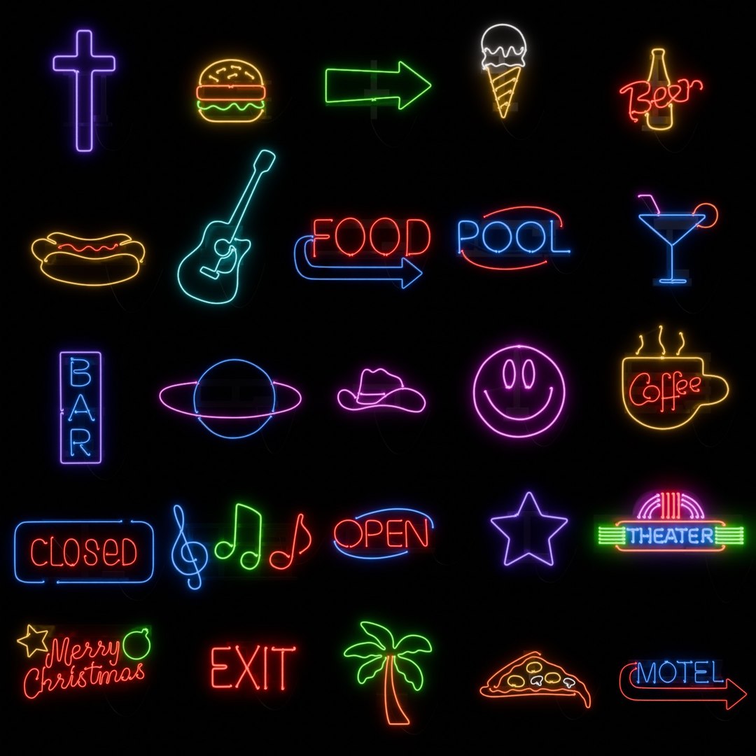 3D Neon Signs Asset Pack - TurboSquid 2352142