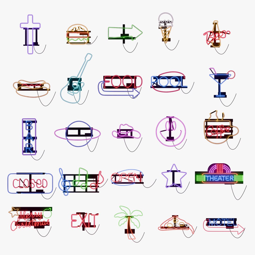 3D Neon Signs Asset Pack - TurboSquid 2352142