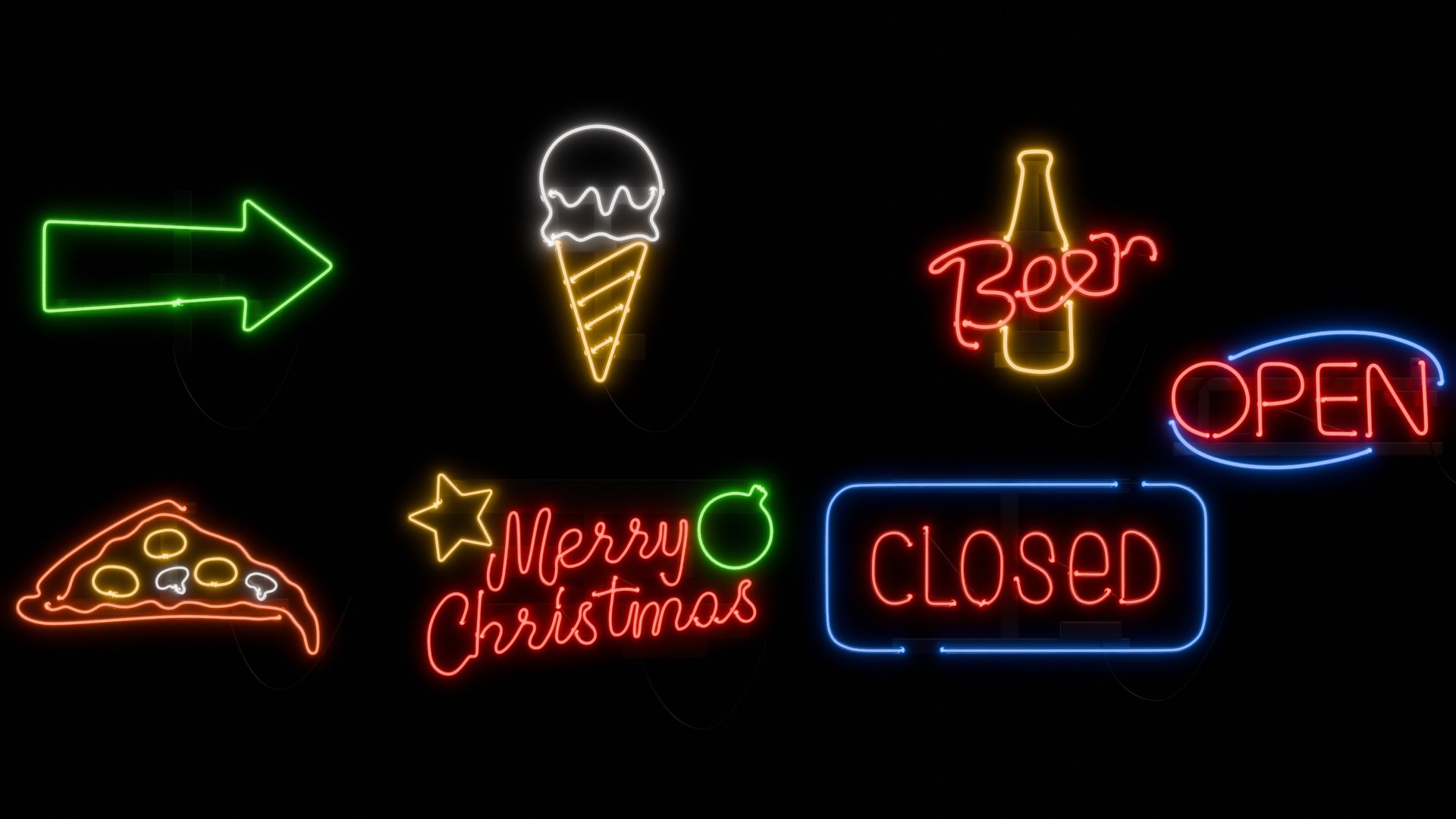 3D Neon Signs Asset Pack - TurboSquid 2352142