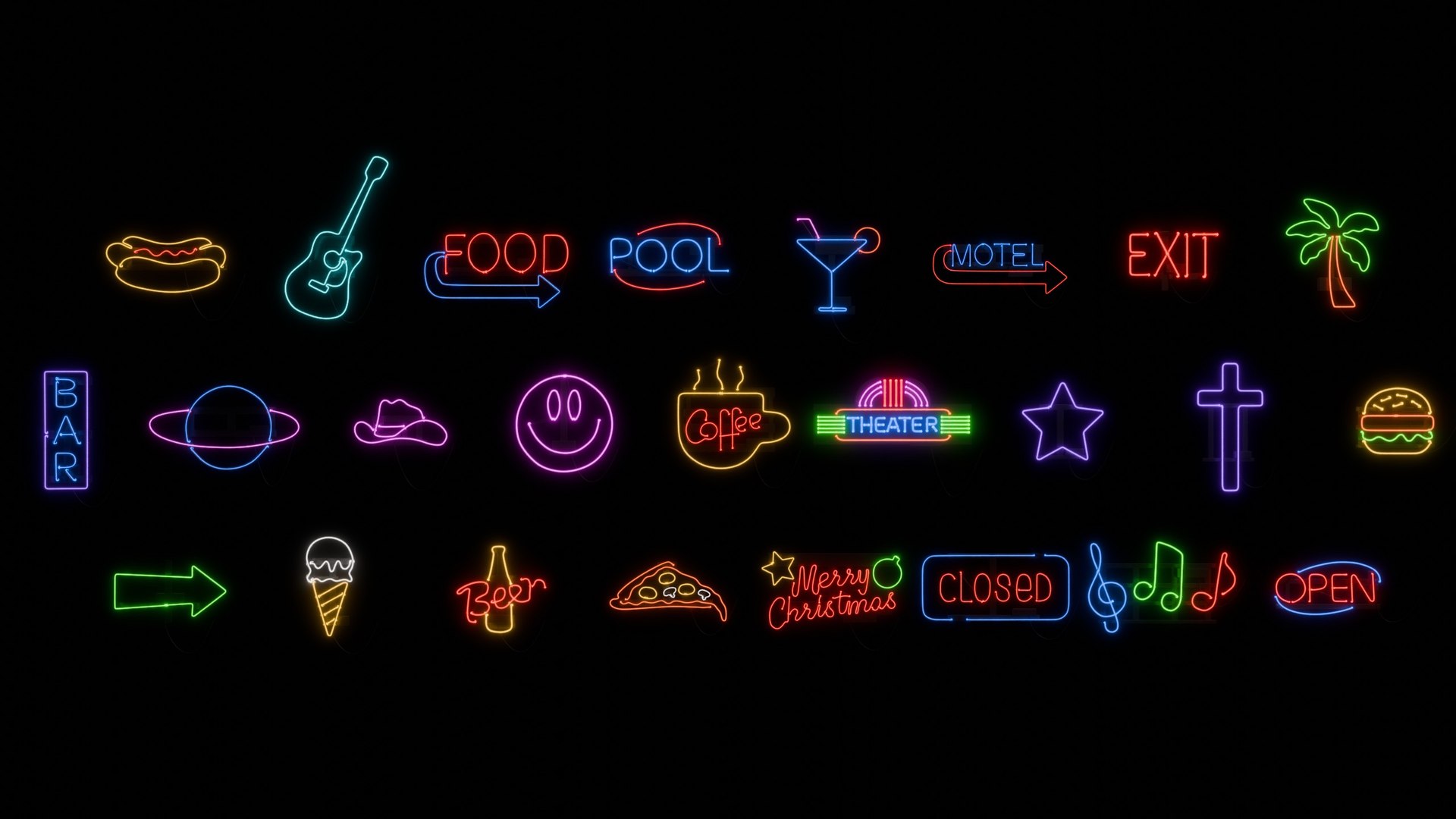 3D Neon Signs Asset Pack - TurboSquid 2352142