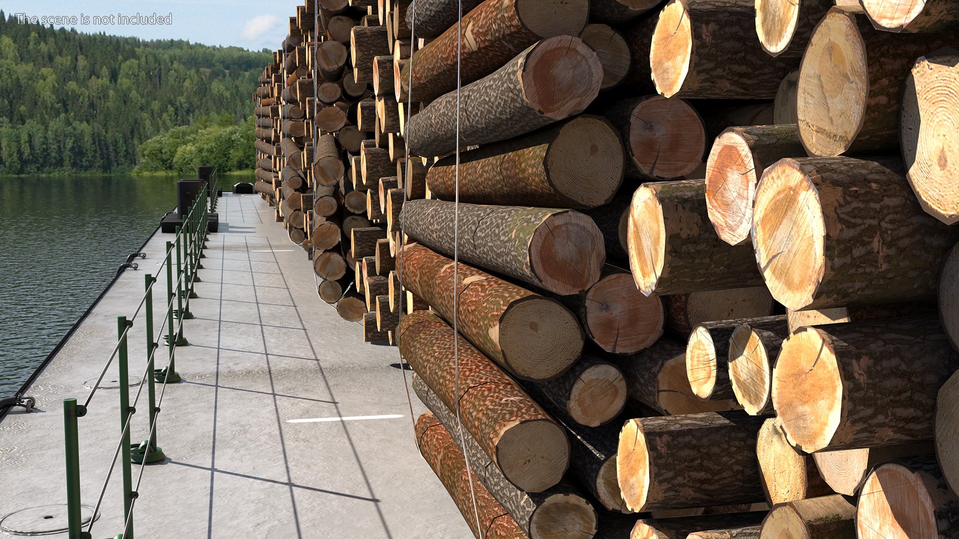 Pontoon Barge Loaded Wood Logs 3D model - TurboSquid 1839957