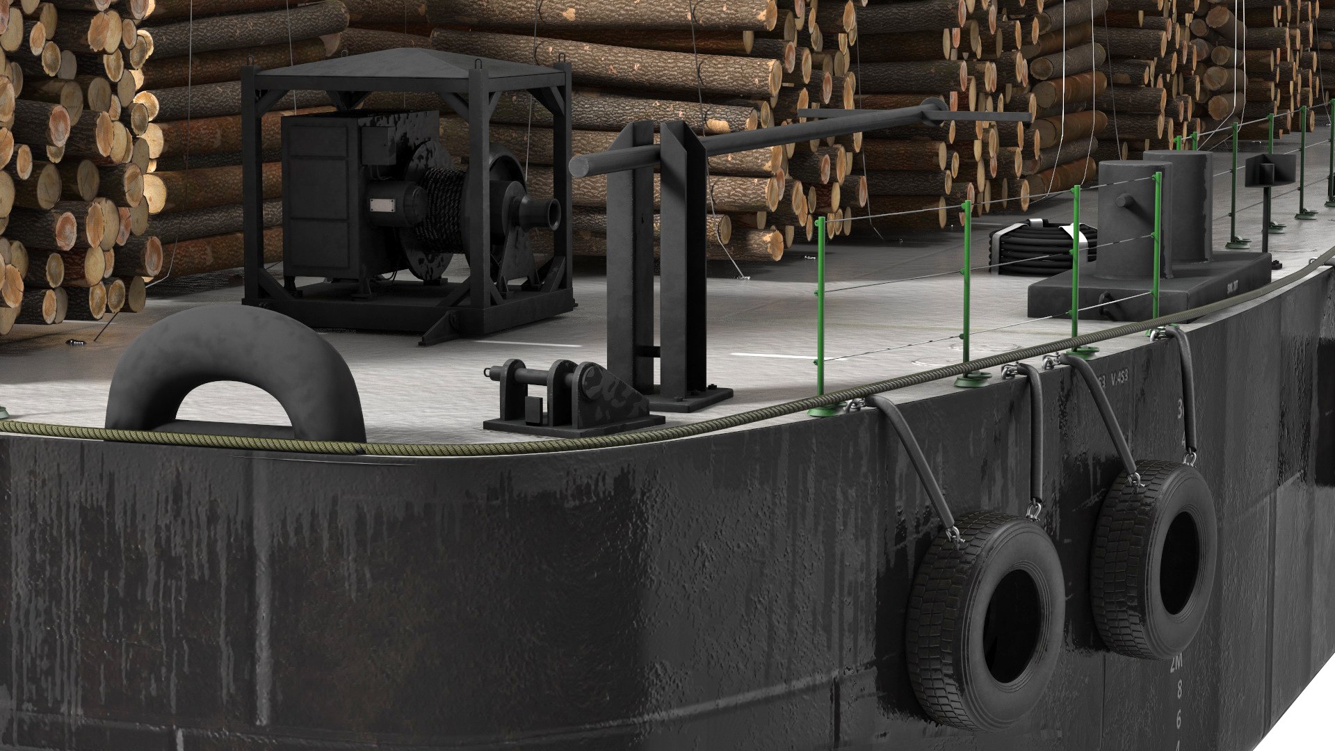 Pontoon Barge Loaded Wood Logs 3D model - TurboSquid 1839957