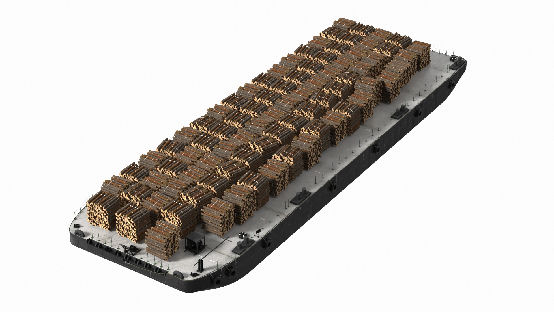 Pontoon Barge Loaded Wood Logs 3D Model - TurboSquid 1839957