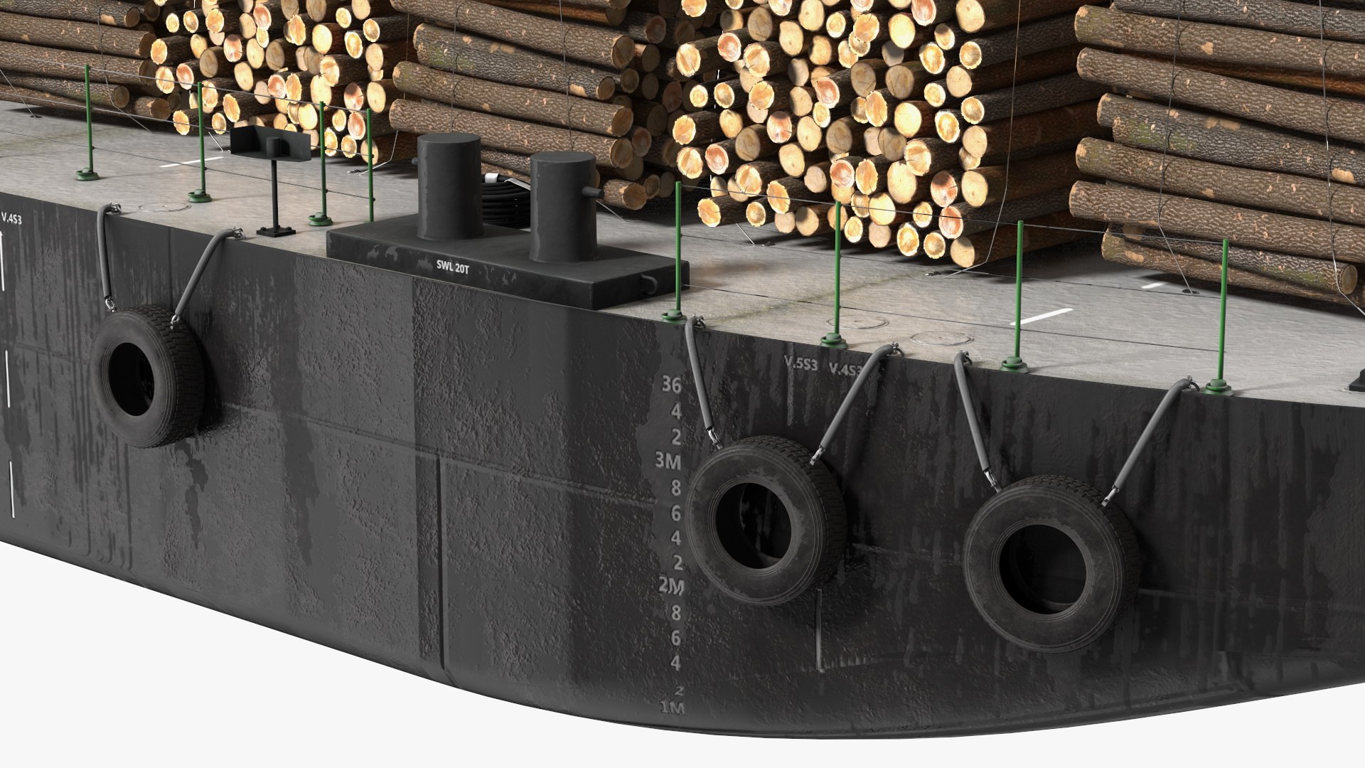 Pontoon Barge Loaded Wood Logs 3D model - TurboSquid 1839957