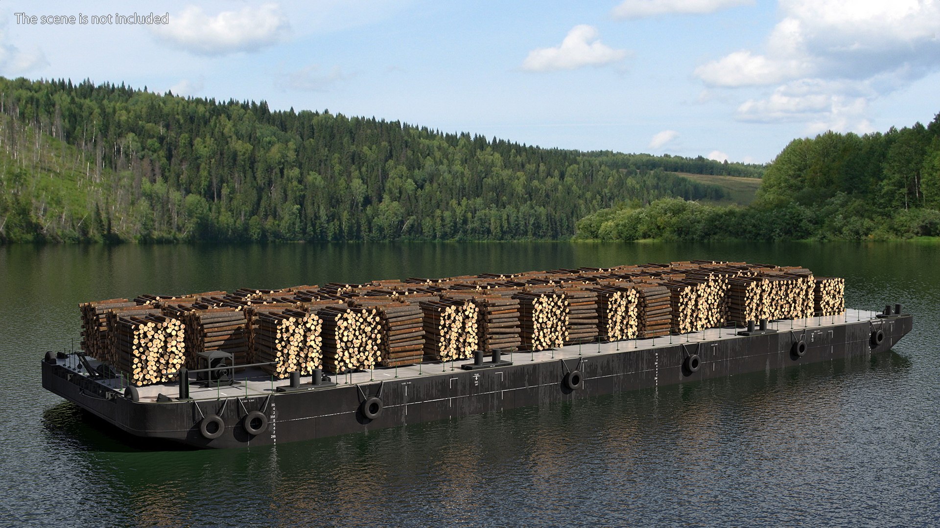 Pontoon Barge Loaded Wood Logs 3D Model - TurboSquid 1839957