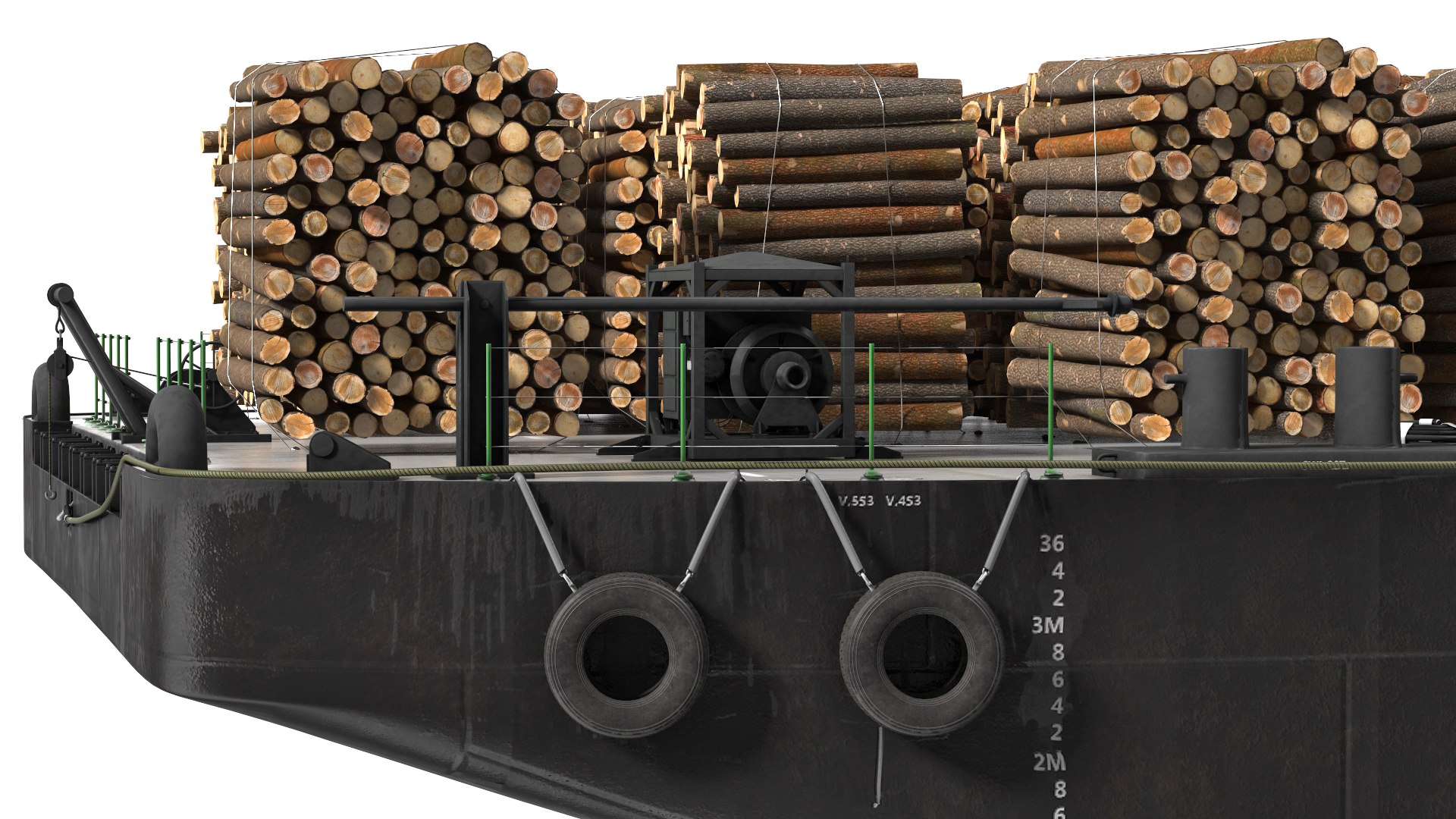 Pontoon Barge Loaded Wood Logs 3D model - TurboSquid 1839957