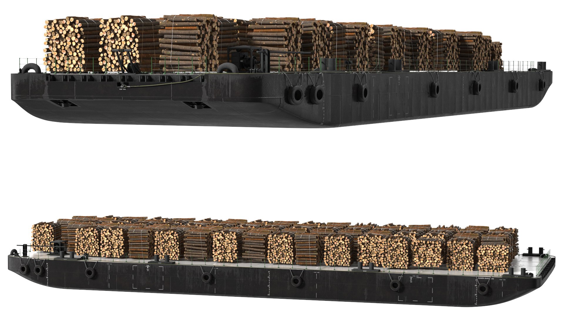 Pontoon Barge Loaded Wood Logs 3D model - TurboSquid 1839957