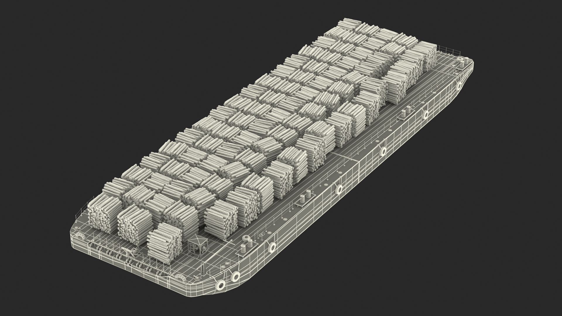 Pontoon Barge Loaded Wood Logs 3D Model - TurboSquid 1839957