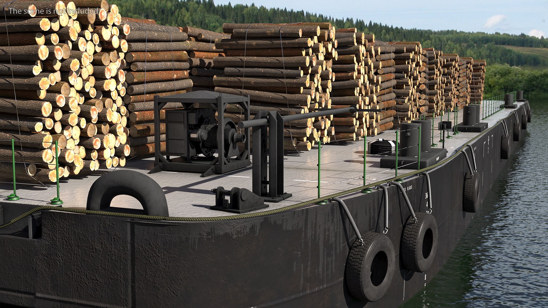 Pontoon Barge Loaded Wood Logs 3D model - TurboSquid 1839957