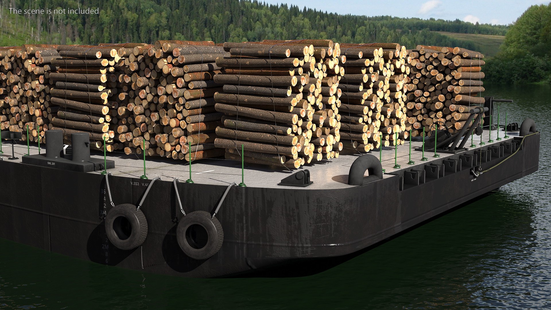 Pontoon Barge Loaded Wood Logs 3D model - TurboSquid 1839957