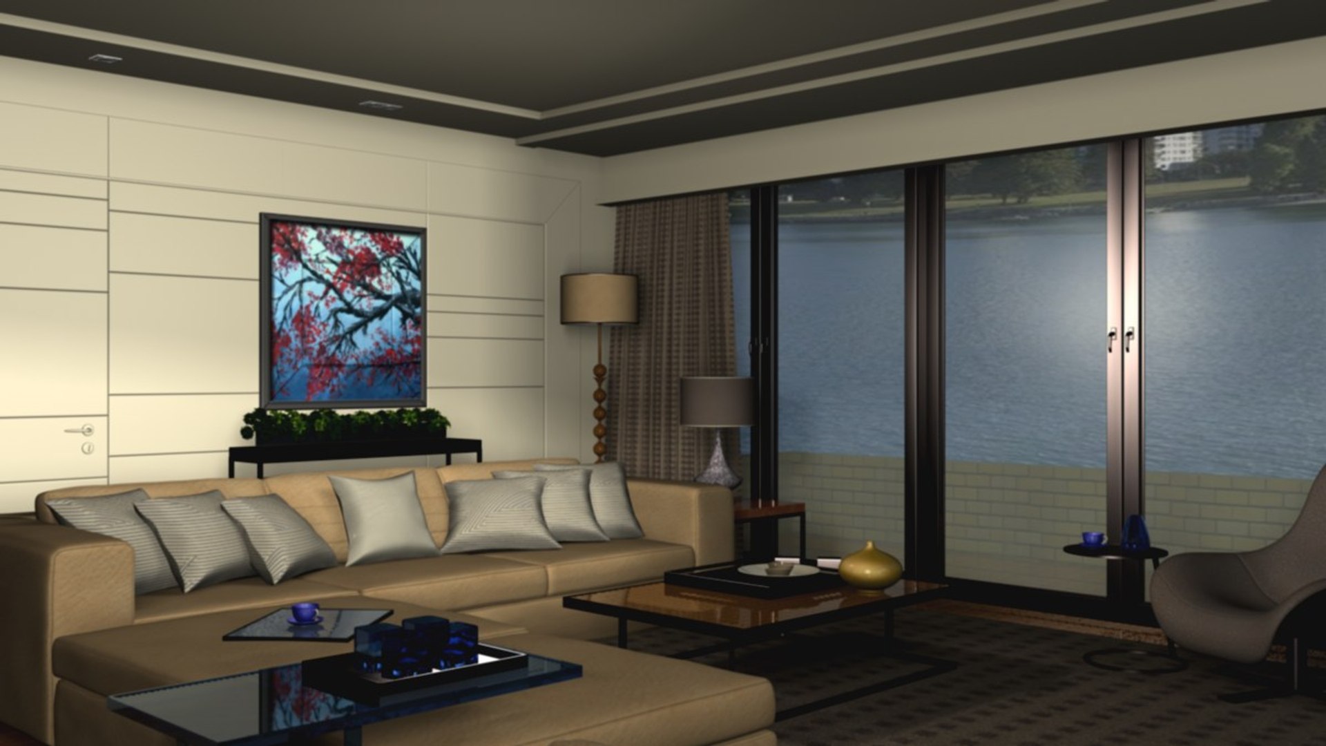 3d Living Room Lounge Architecture Model
