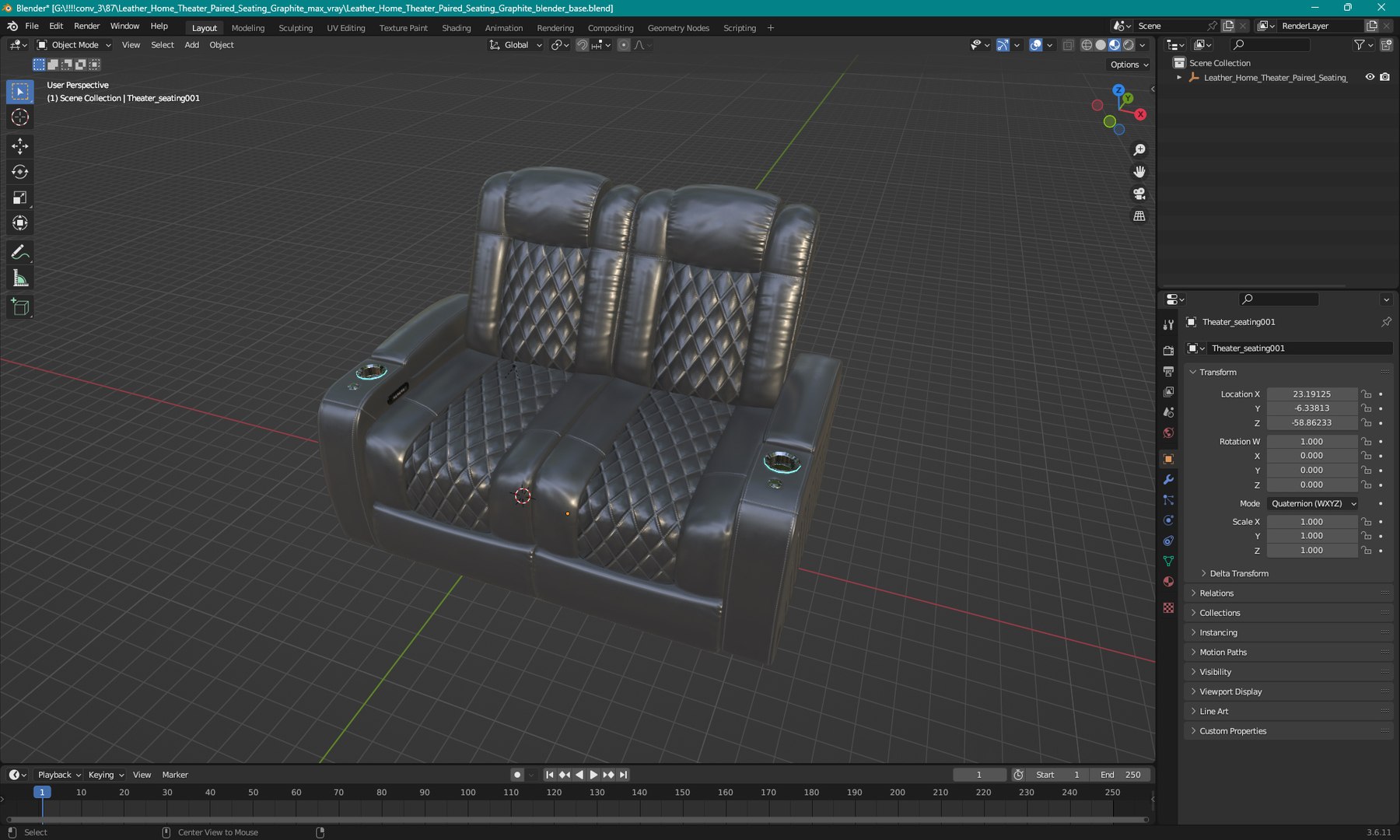 3D Leather Home Theater Paired Seating Graphite Model - TurboSquid 2386289