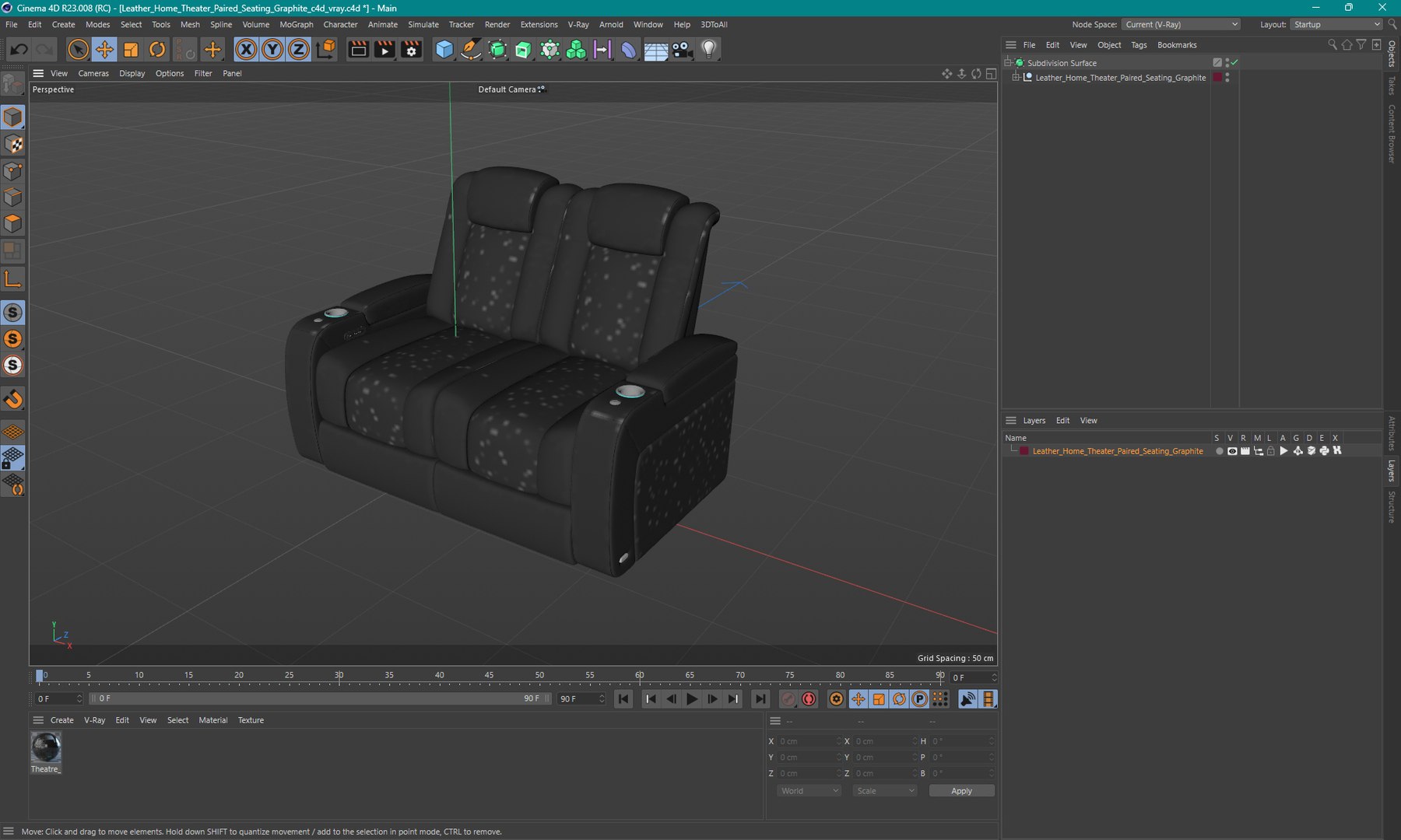 3D Leather Home Theater Paired Seating Graphite Model - TurboSquid 2386289