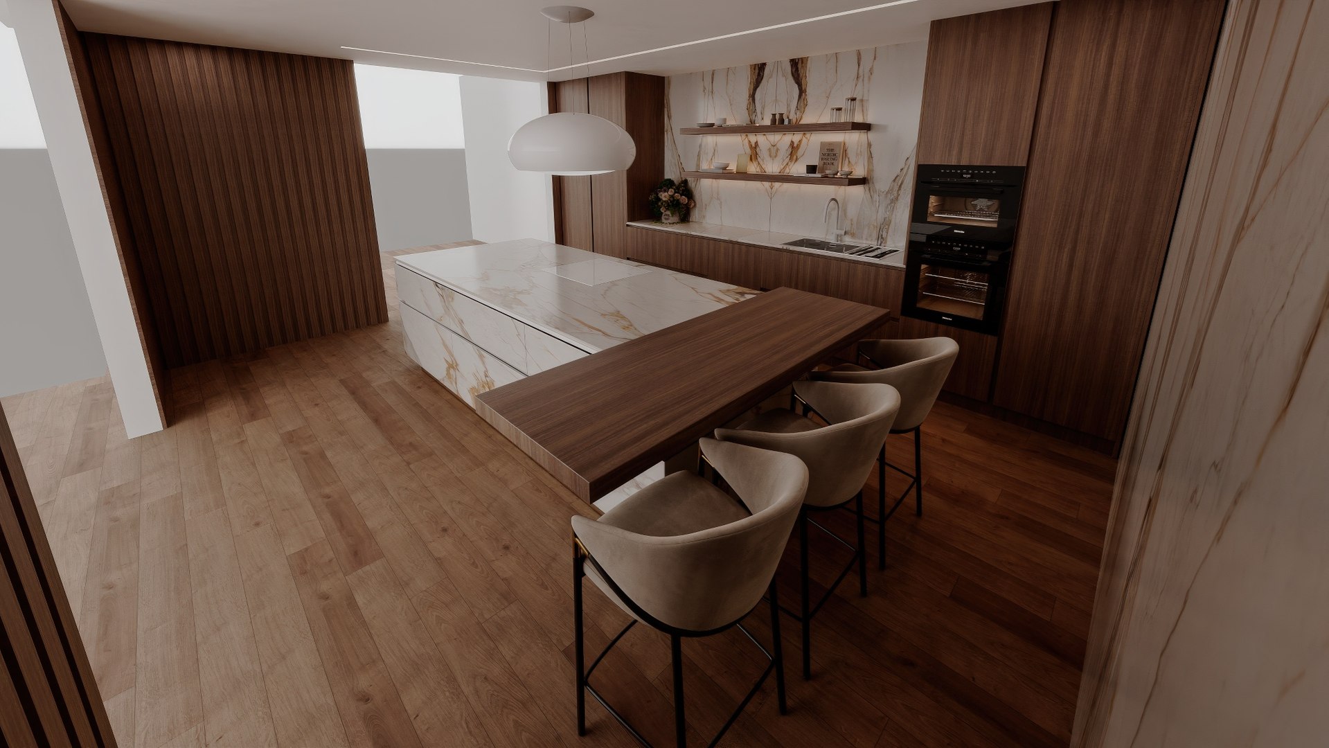 3D Modern Marble Kitchen Interior Scene Model - TurboSquid 2421291