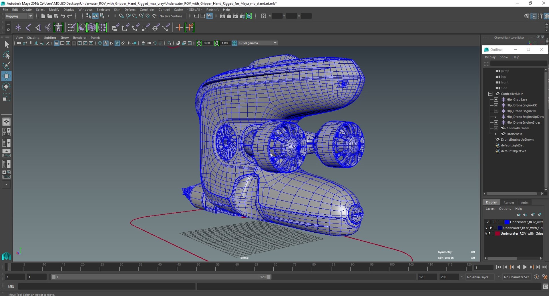3D Underwater ROV With Gripper Hand Rigged For Maya - TurboSquid 2077099