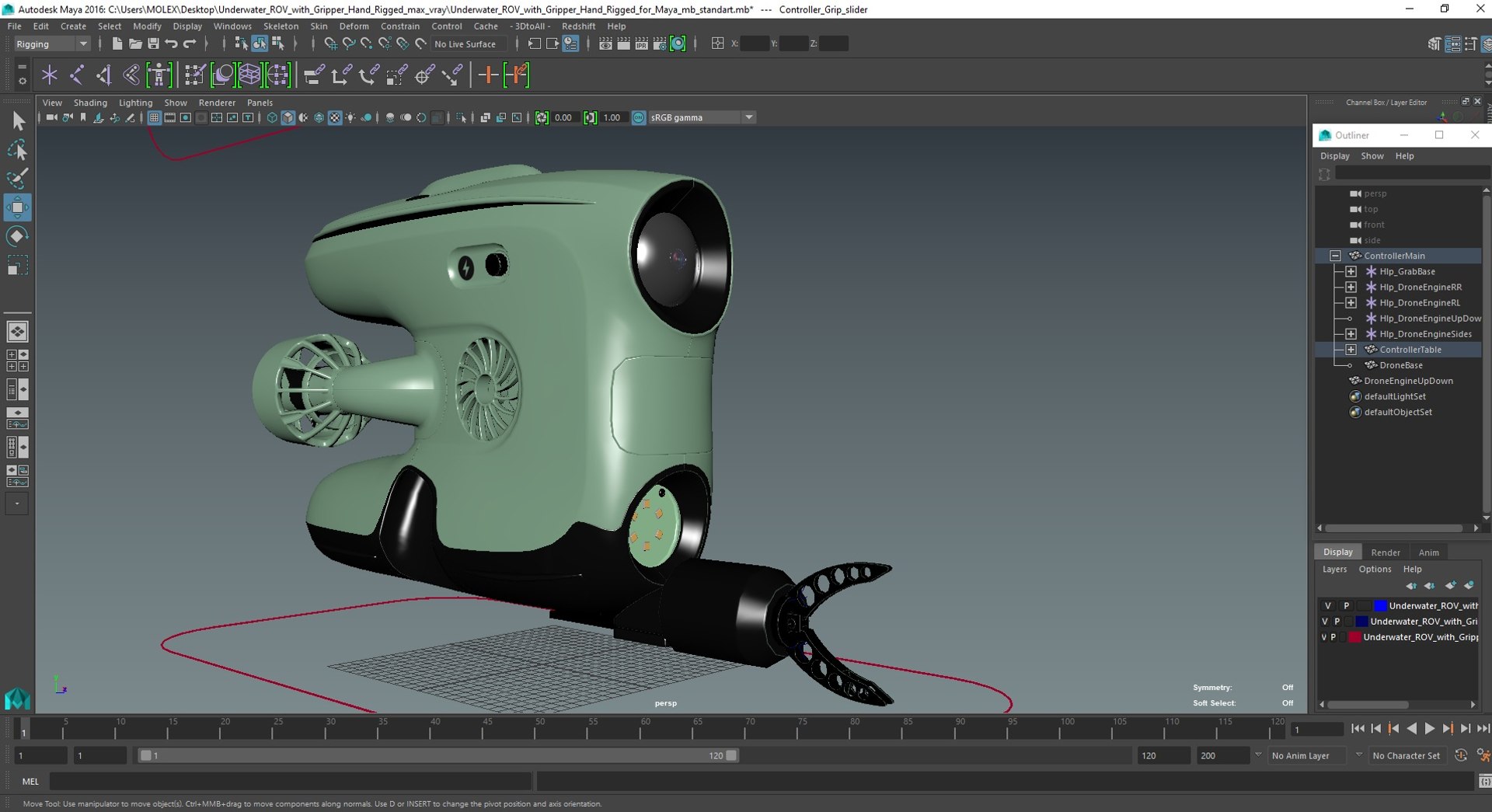 3D Underwater ROV With Gripper Hand Rigged For Maya - TurboSquid 2077099