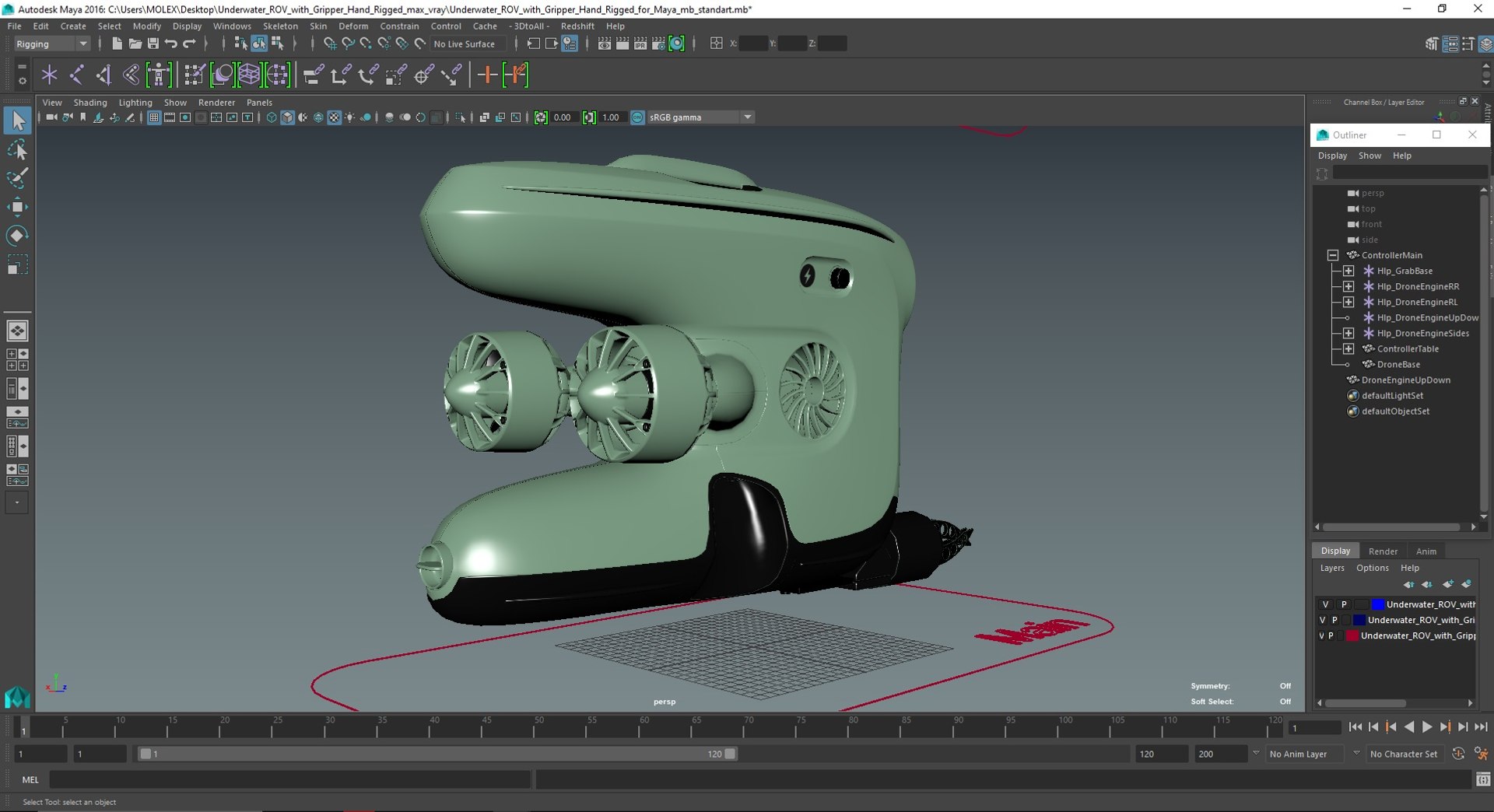 3D Underwater ROV With Gripper Hand Rigged For Maya - TurboSquid 2077099