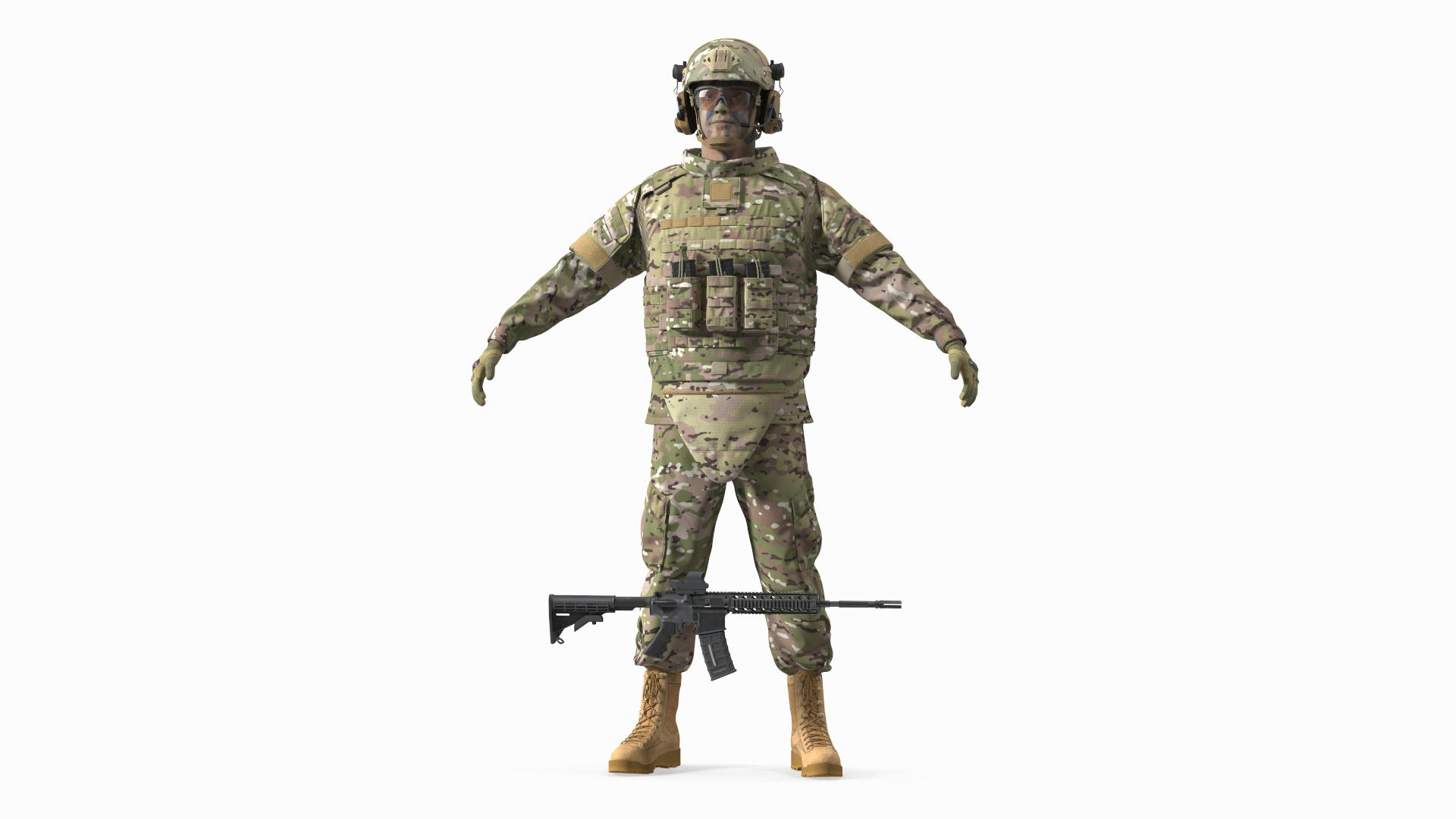 Soldier In Green Gear And Assault Rifle Rigged For Cinema 4D 3D Model ...
