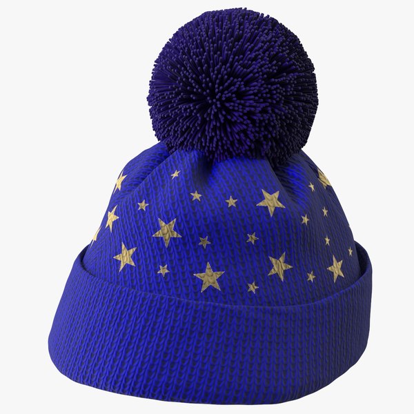 Winter Hat With Pompom Blue 3D model - TurboSquid 1942082
