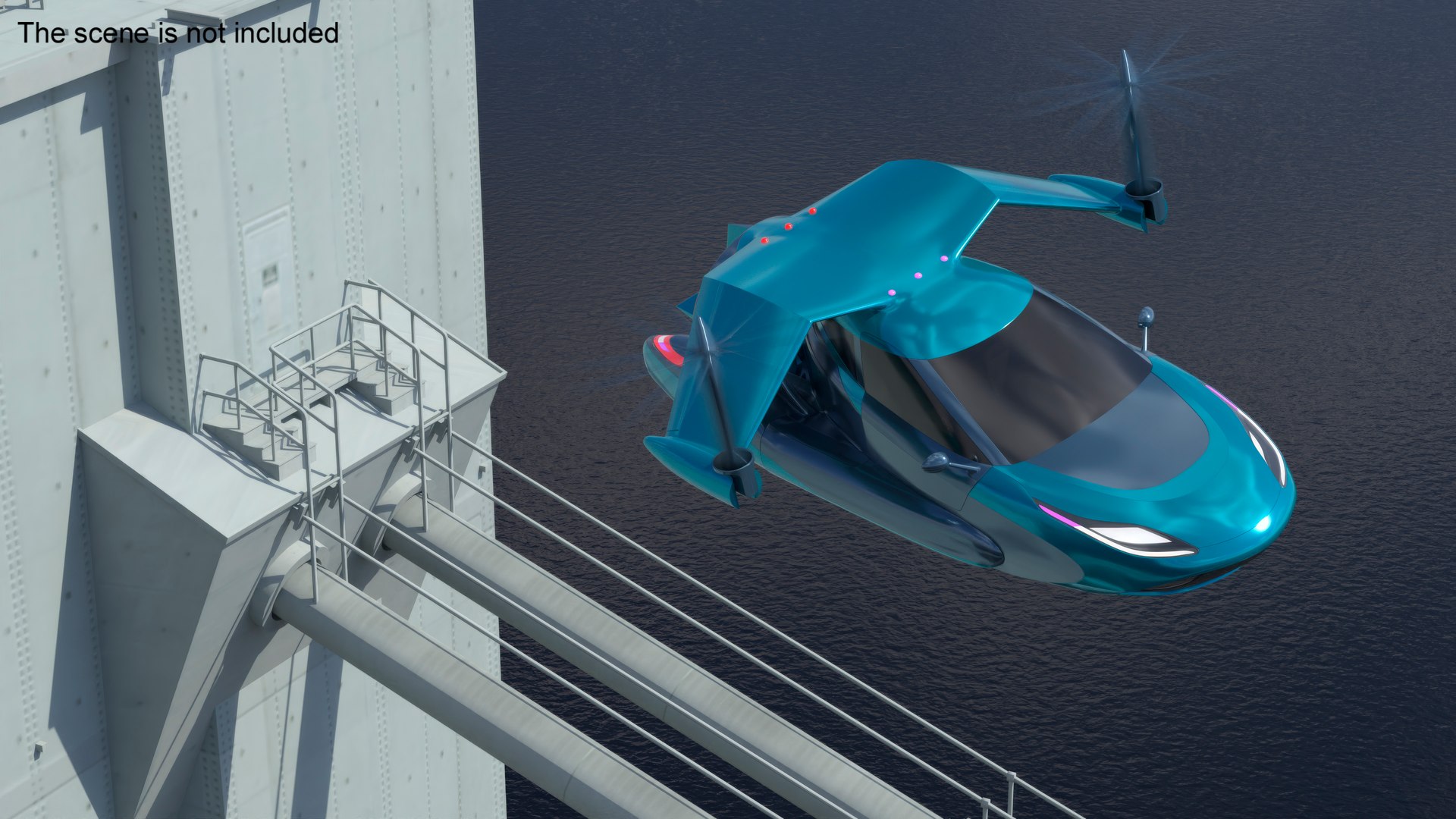 3D Concept Flying Car In Turquoise Color With Propellers Rigged Model ...