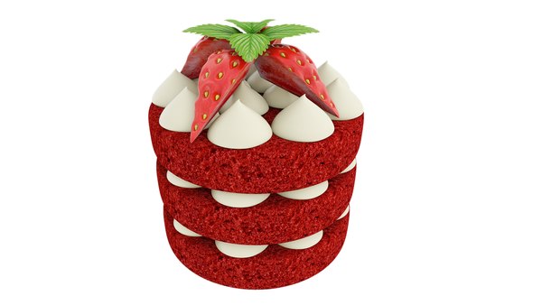 3D Red velvet strawberry round mini cake model - TurboSquid 1813721