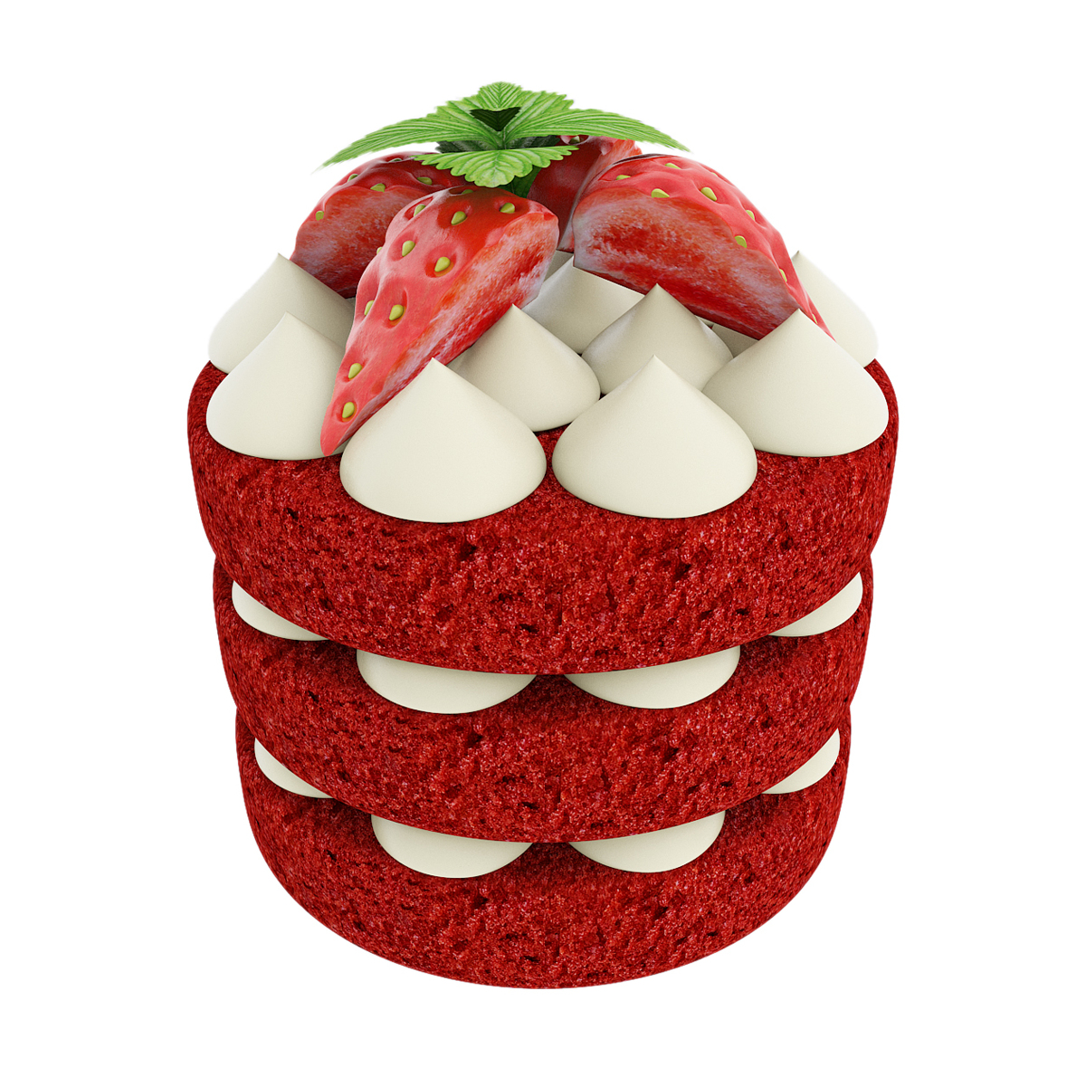 3D Red velvet strawberry round mini cake model - TurboSquid 1813721