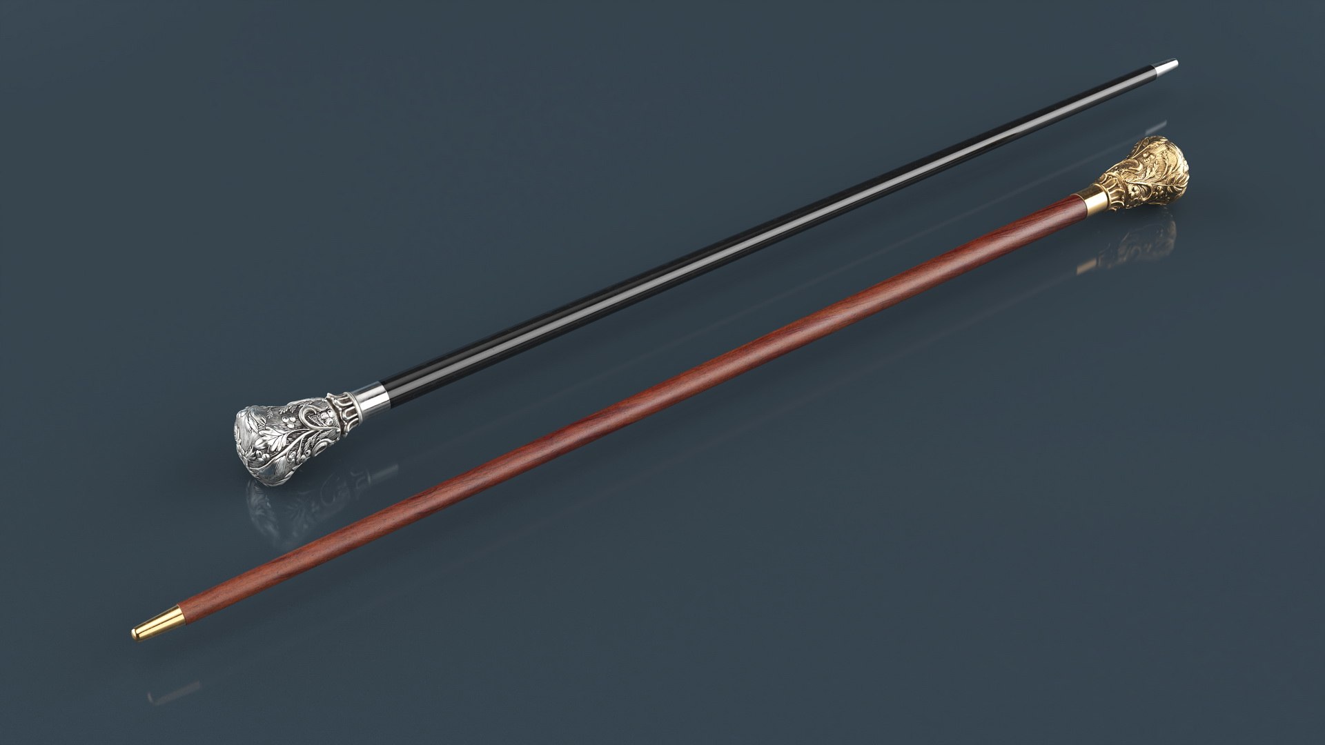 3D Model Collector Cane Pair With Wooden Rack - TurboSquid 2399470