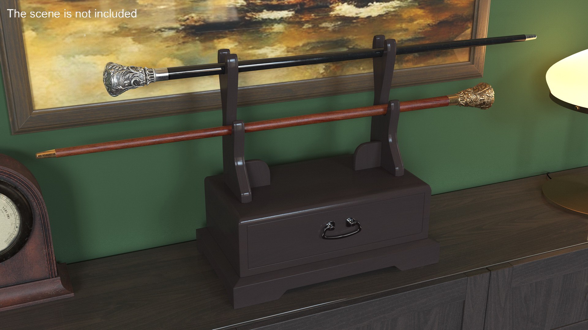 3D Model Collector Cane Pair With Wooden Rack - TurboSquid 2399470