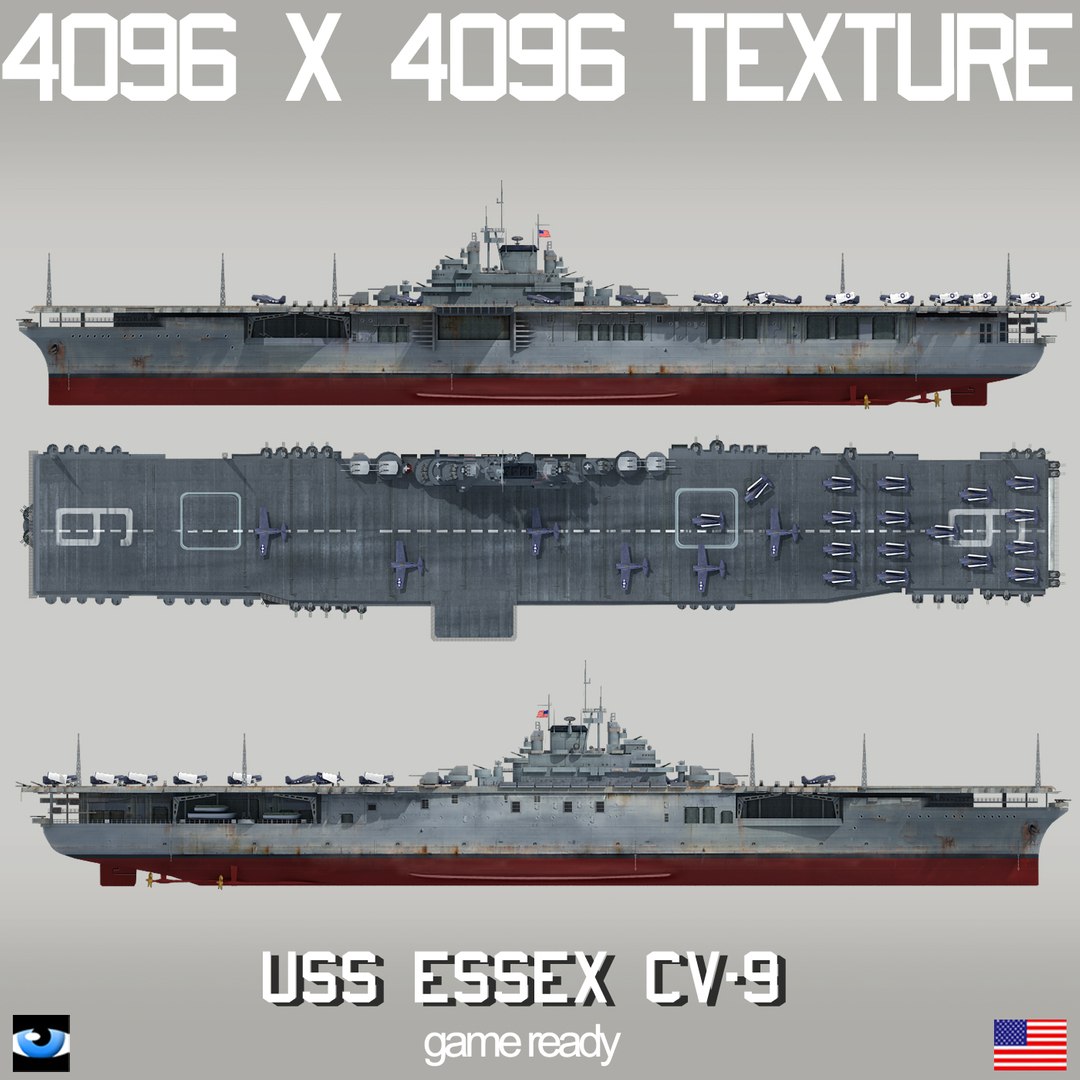 3D uss essex cv-9 cv model - TurboSquid 1411670