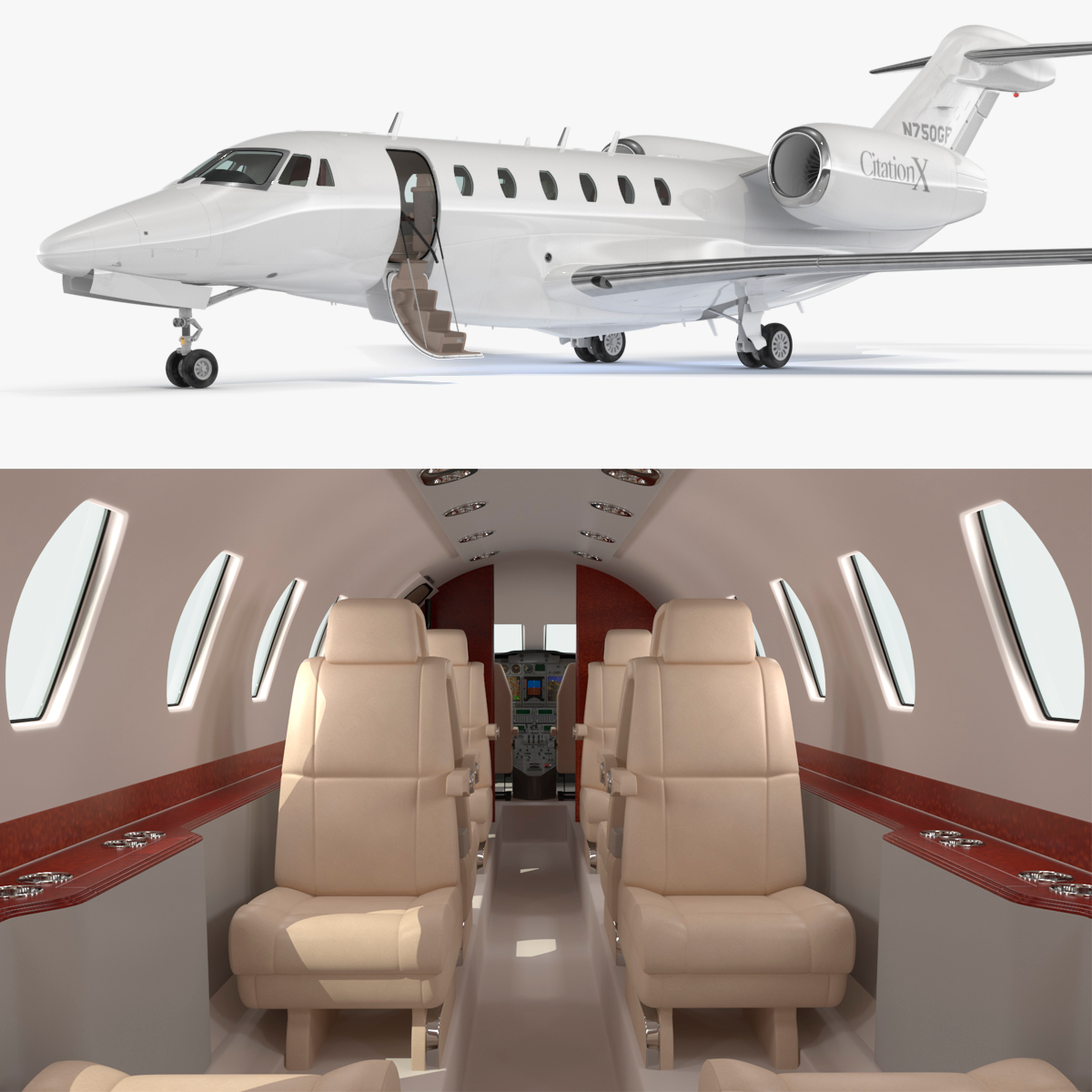 modelo 3d Jet privado Cessna Citation X con interior de lujo equipado ...