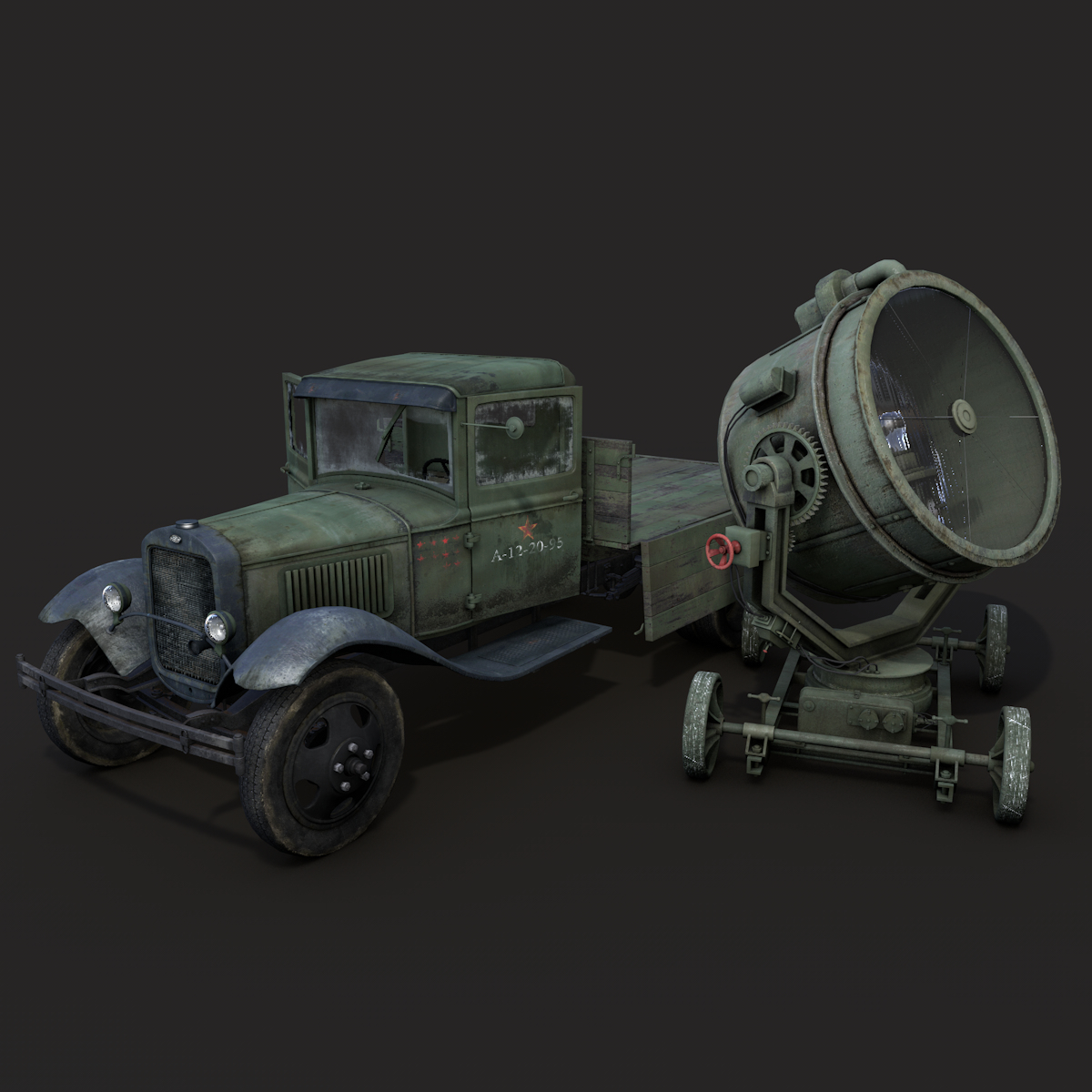 gaz-aa searchlight military vehicle 3d model